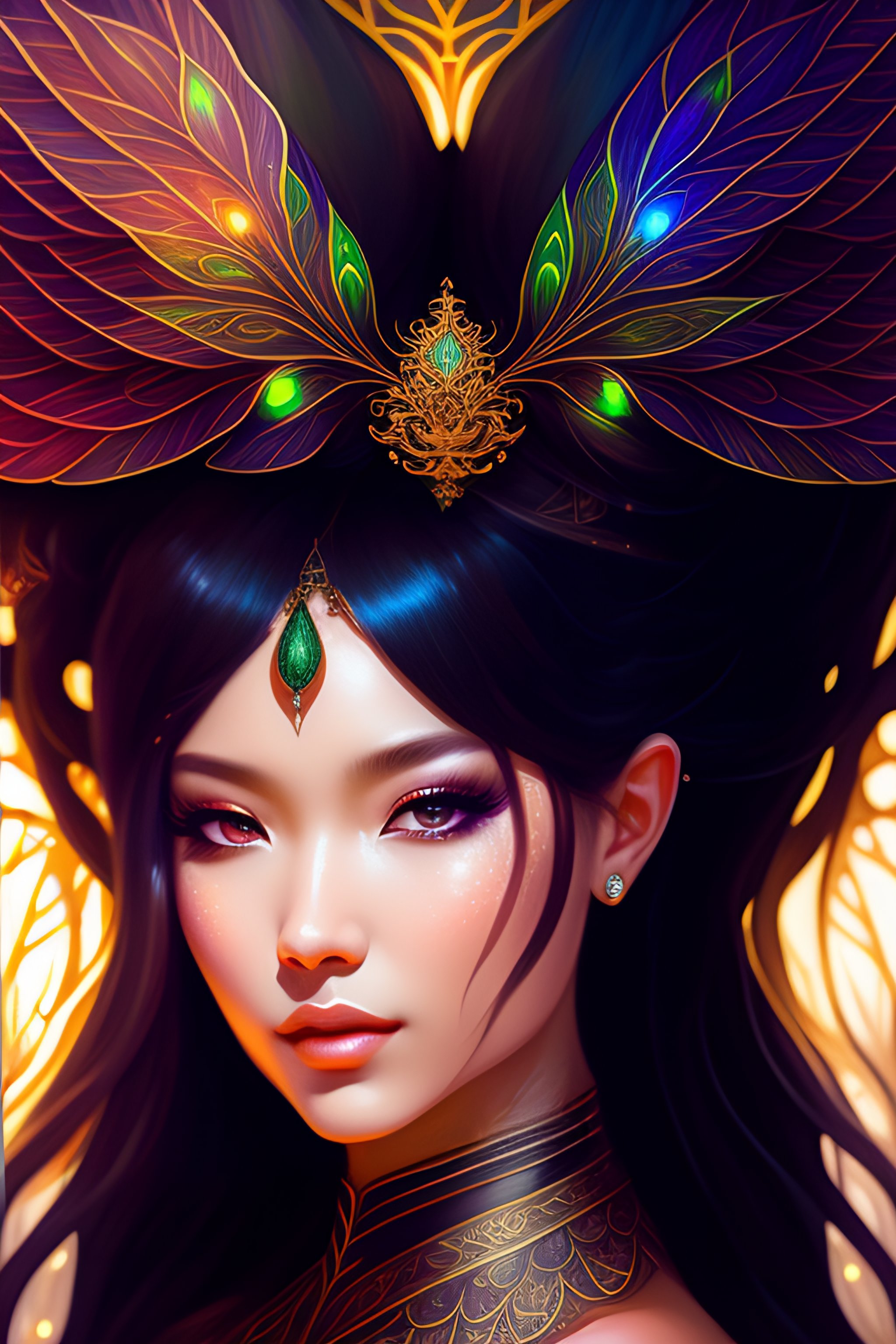 Lexica - Symmetry portrait of godess moss king of elves of dark forest ...