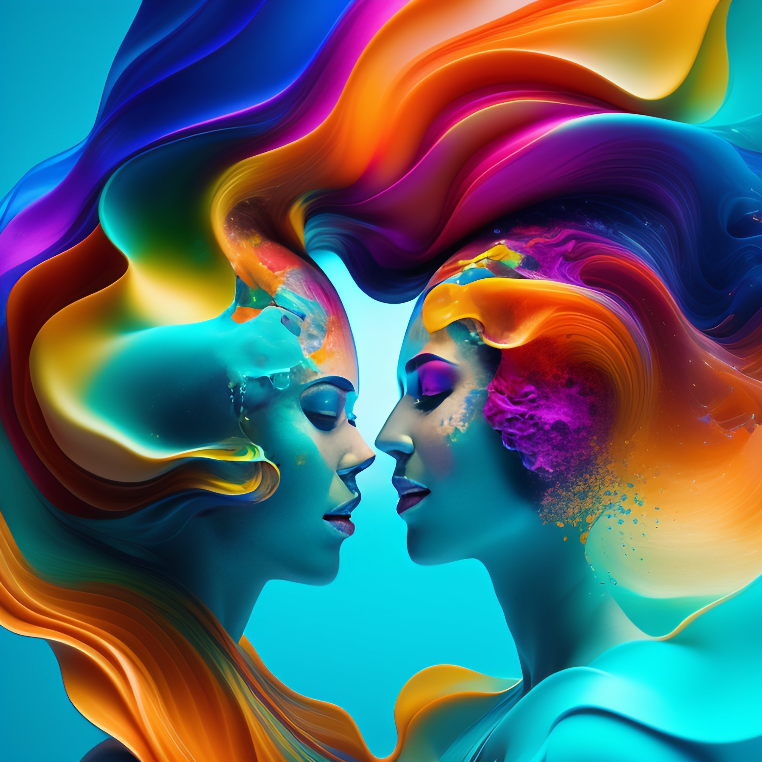 Lexica - Abstract colorful underwater ink art of two girls playing ...