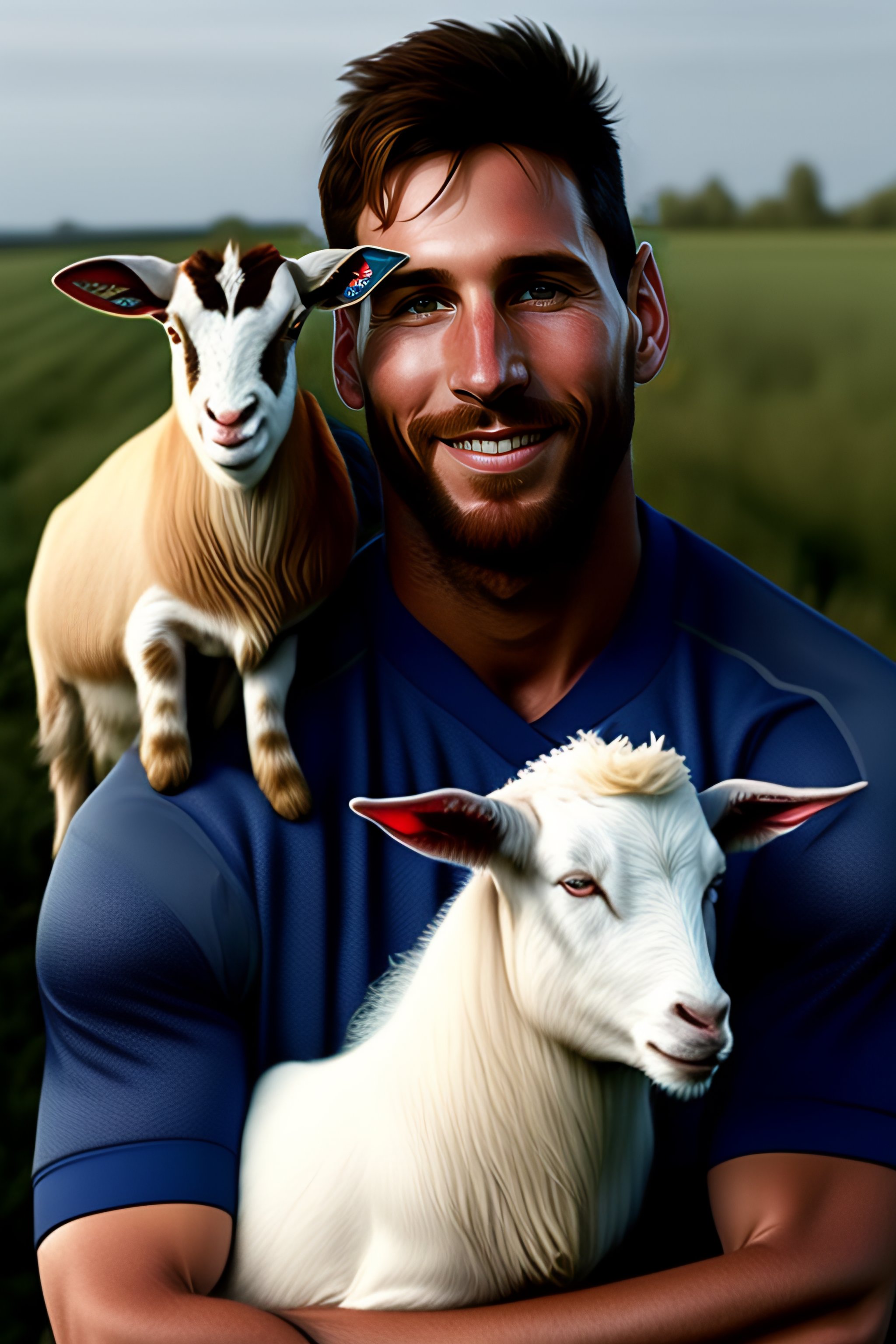 Lexica - Portrait of messi holding a goat