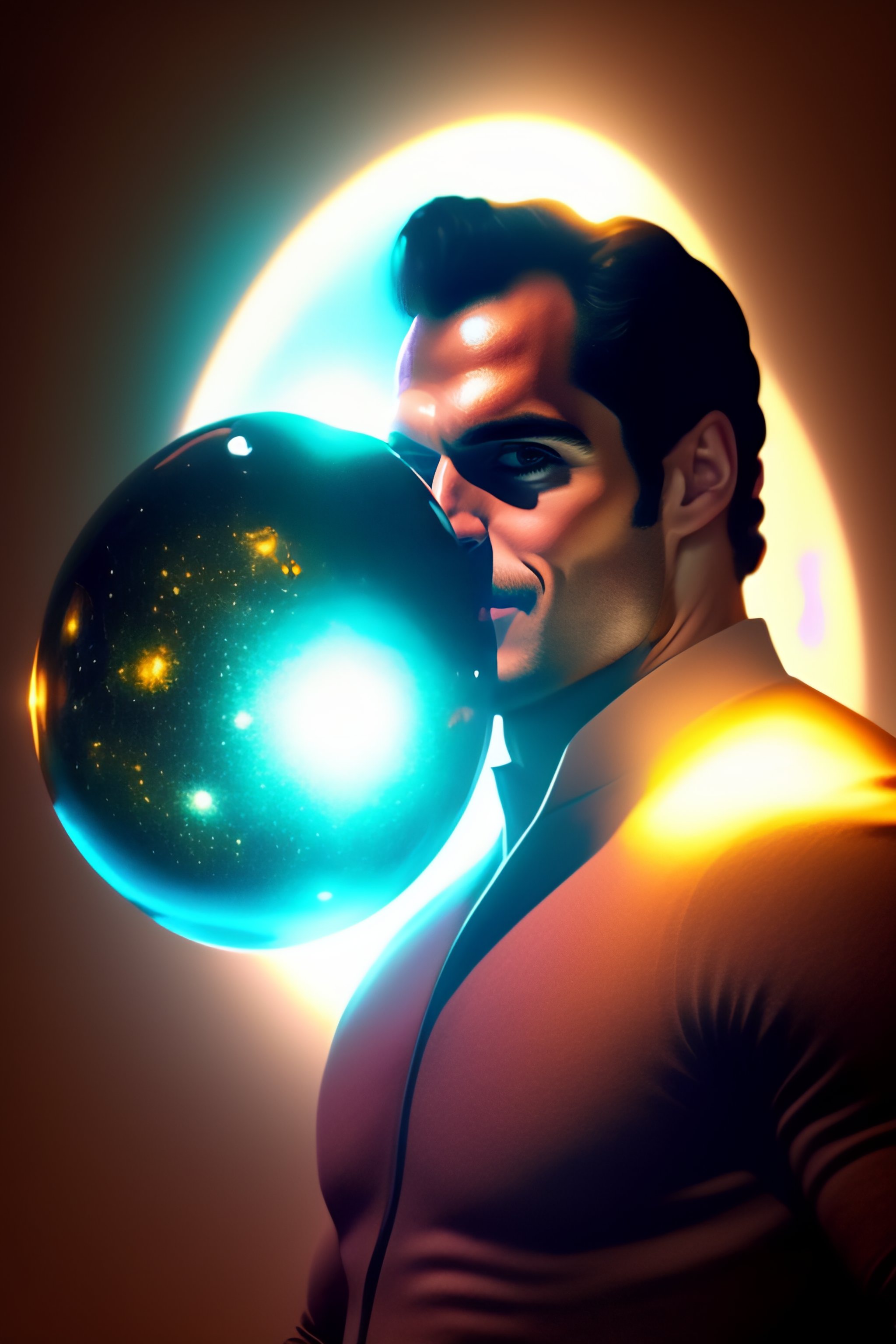 Lexica - Henry cavill holding up an glowing orb of malice, it radiates ...