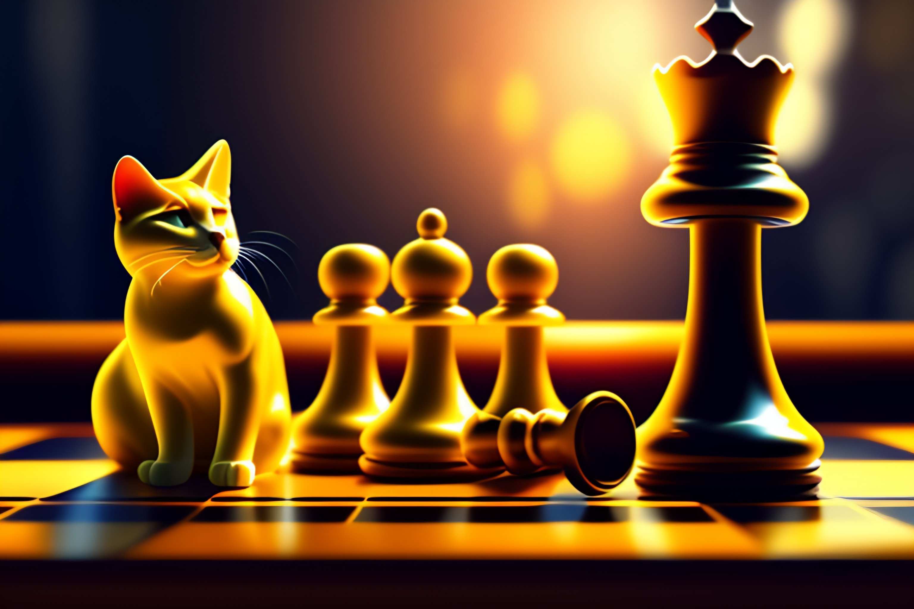 Lexica - A chess board with a chess timer and a beautiful yellow cat ...