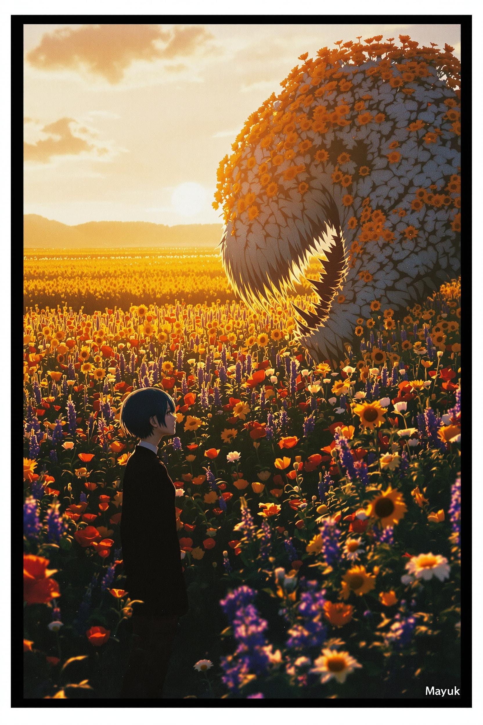 Lexica - Happy Rei Ayanami standing in a beautiful field of flowers ...