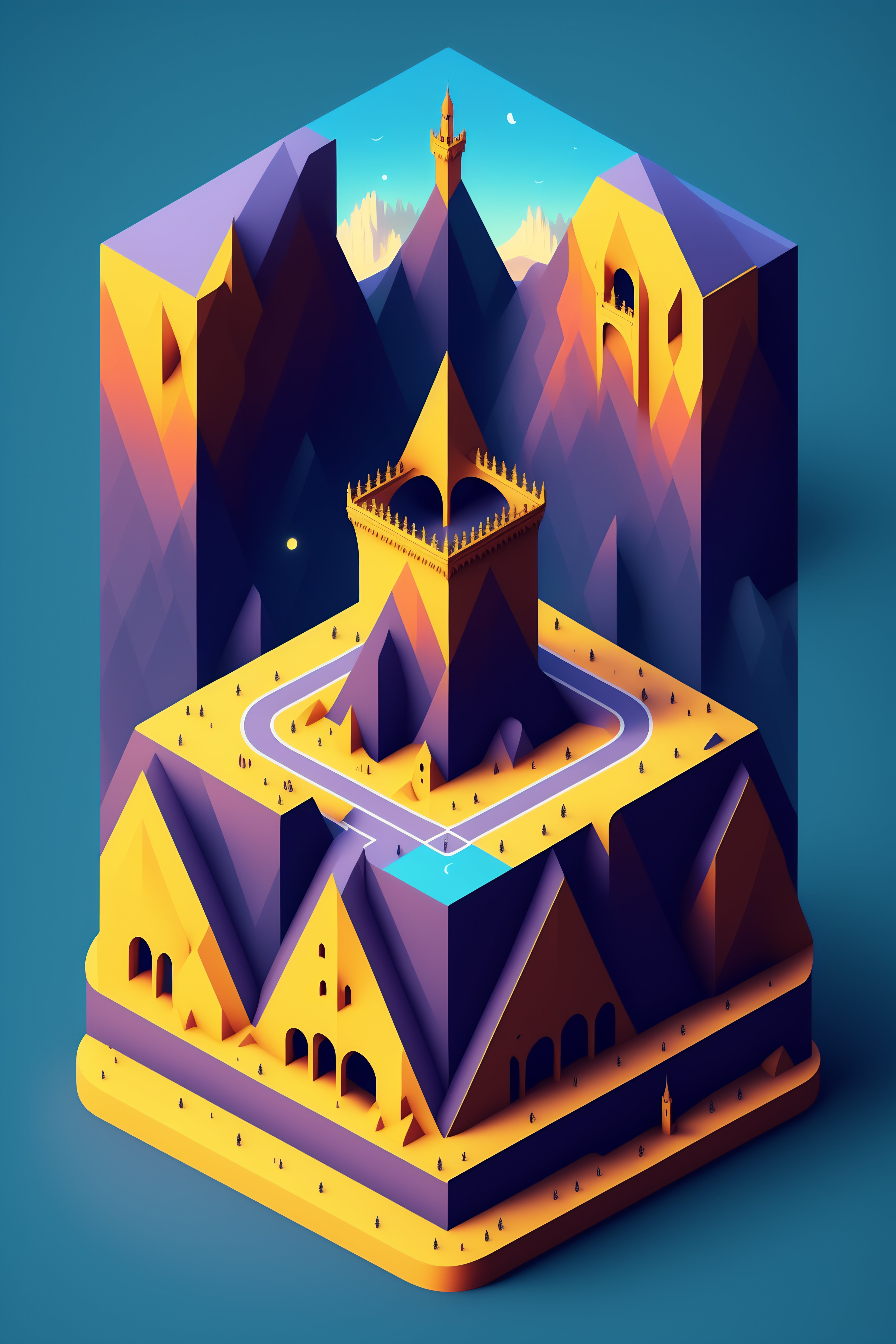 Lexica - Detailed isometric monument valley poster, castle on a ...