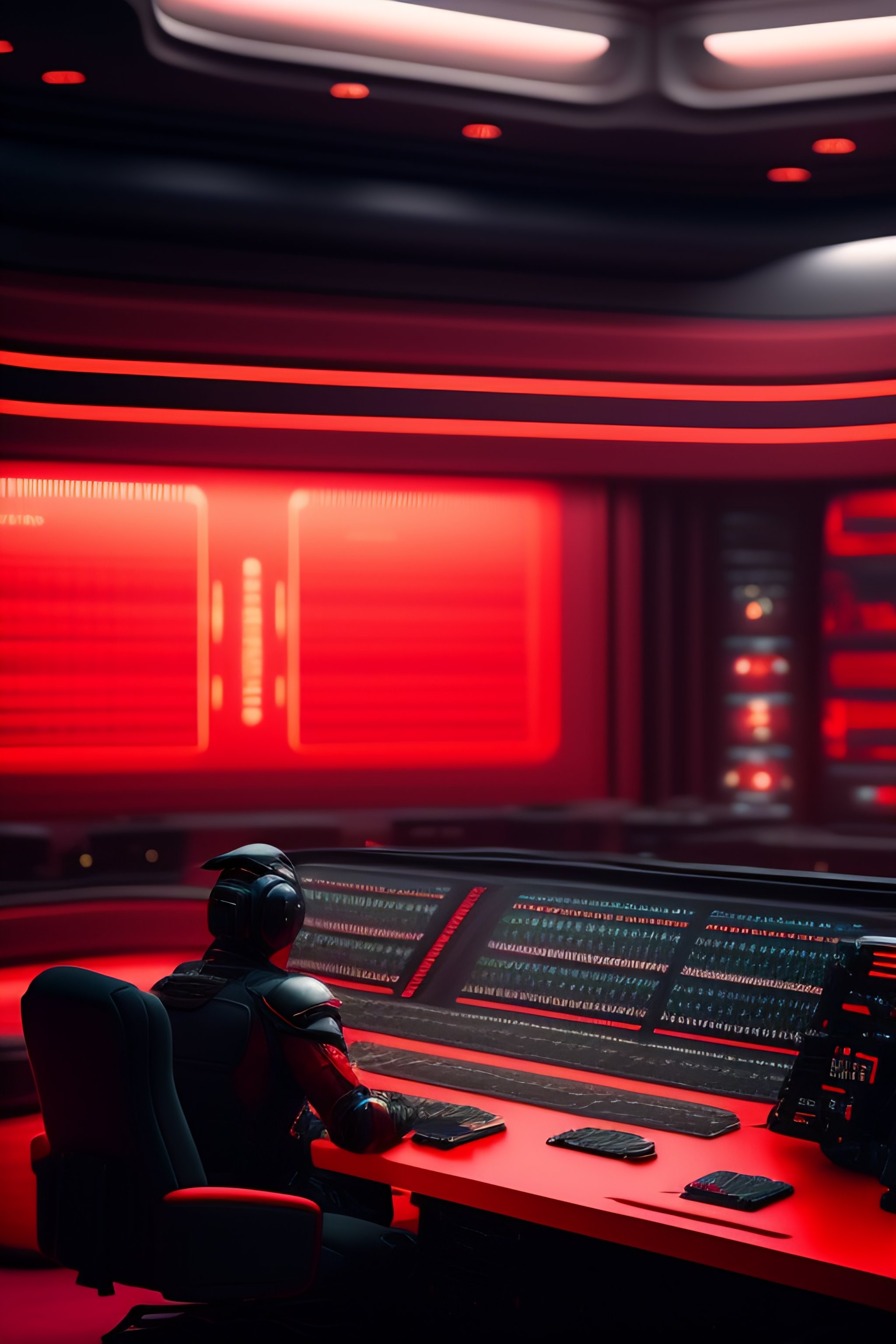Lexica - Control room , massive , big screen , red black theme , men ...