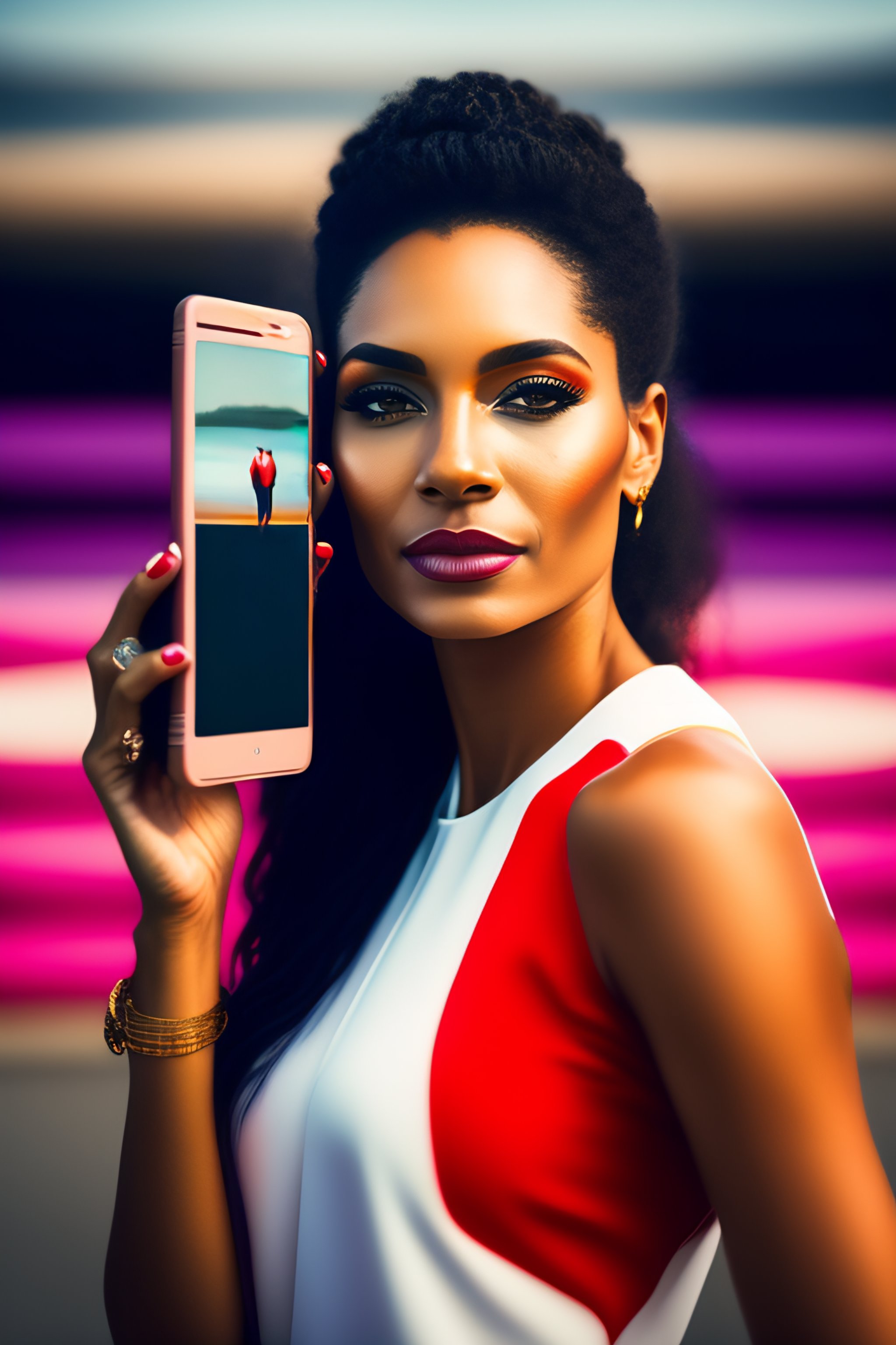 Lexica - A woman taking a picture with her cell phone, selfie of a ...