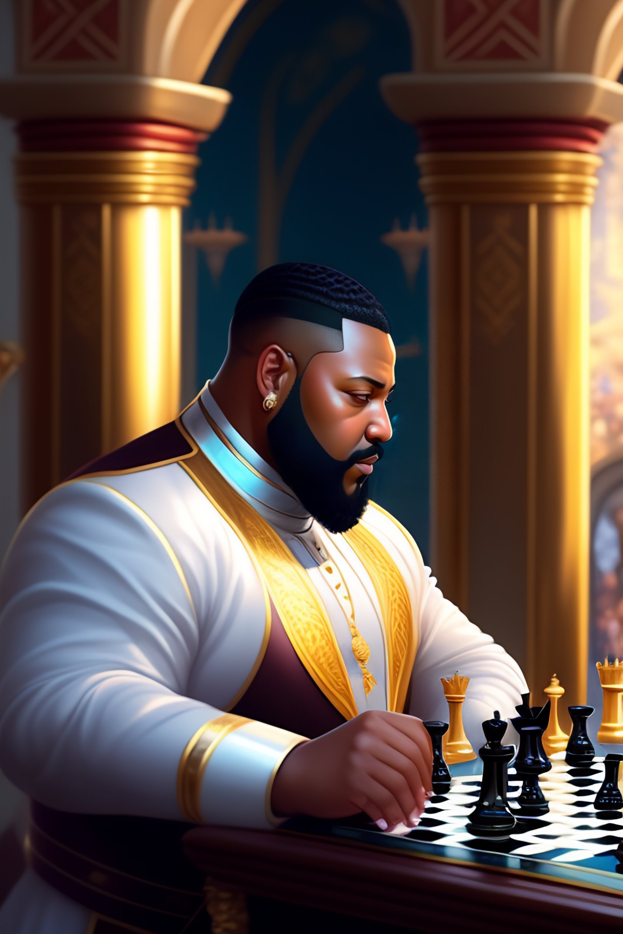 Lexica - Full body, front view, DJ Khaled playing chess, old ...