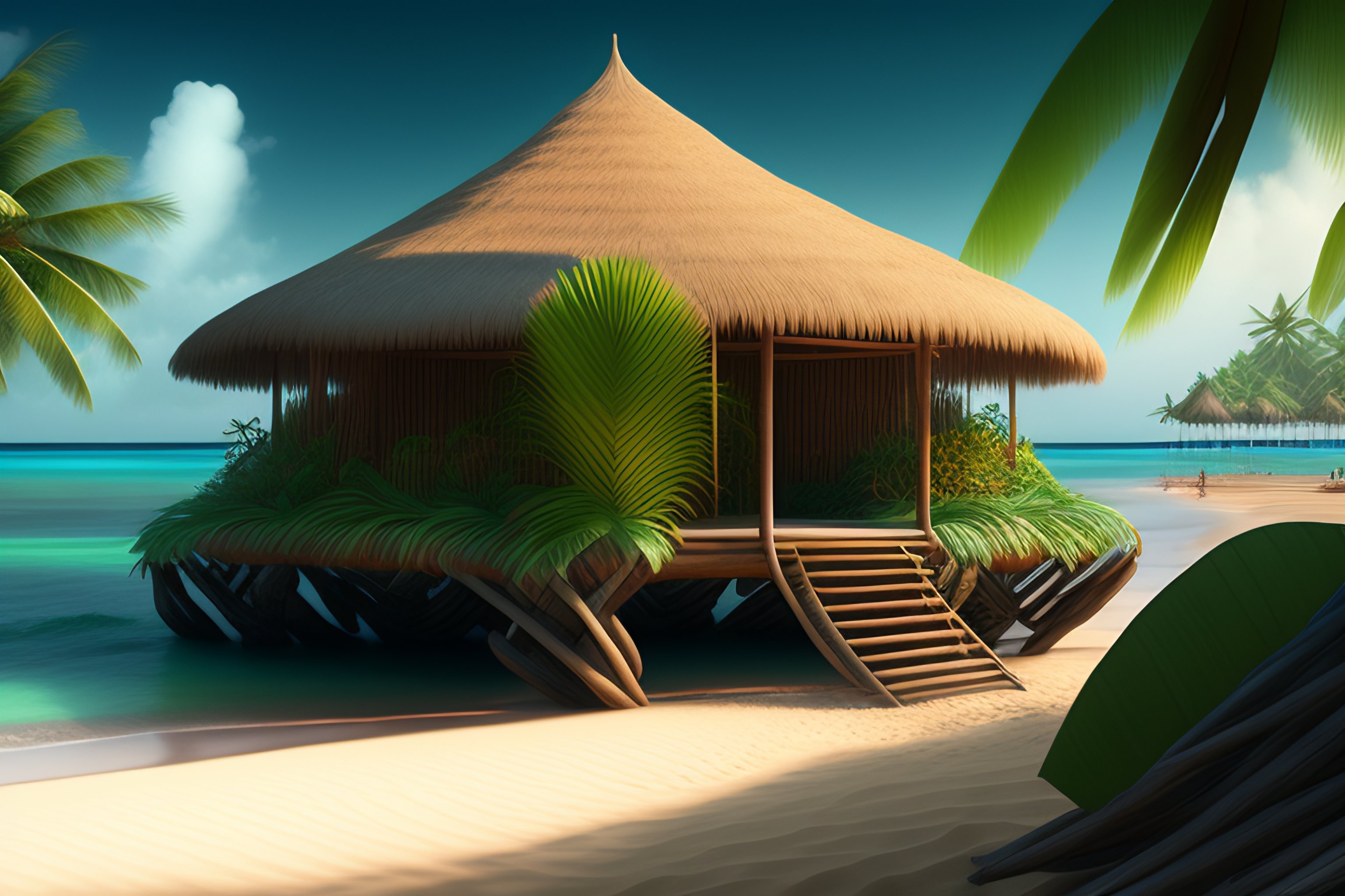 Lexica - Giant hut bamboo on tropical island beach yucca giant shells ...