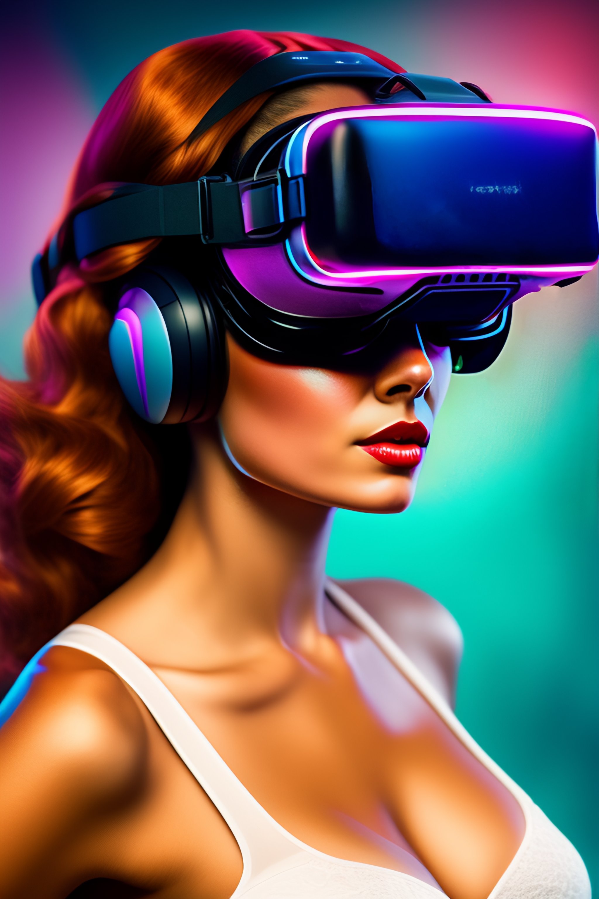 Lexica - Portrait of full body pin up girl with virtual reality headset with a joystick in hands