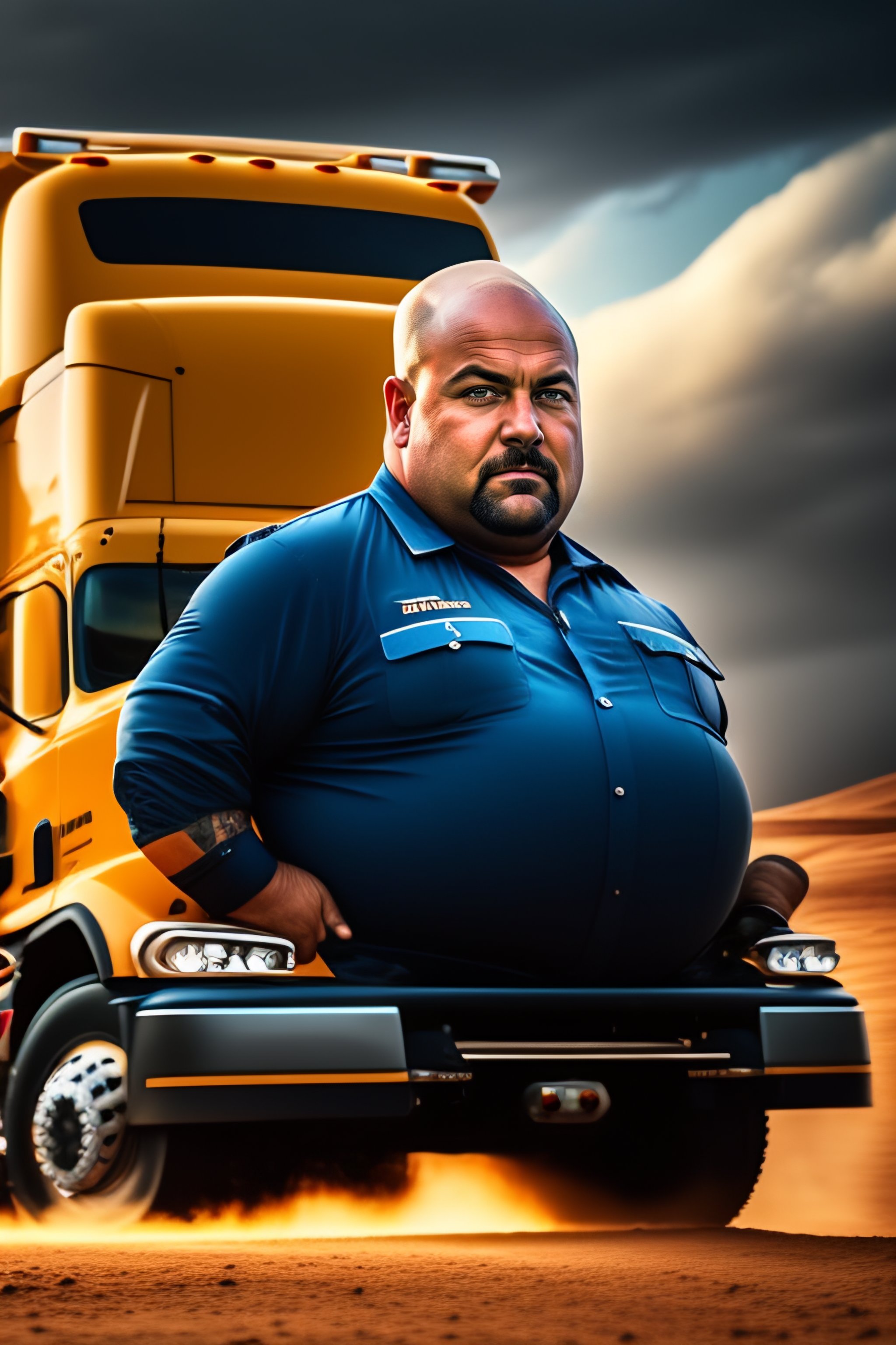Lexica - Bald truck driver, with a big belly