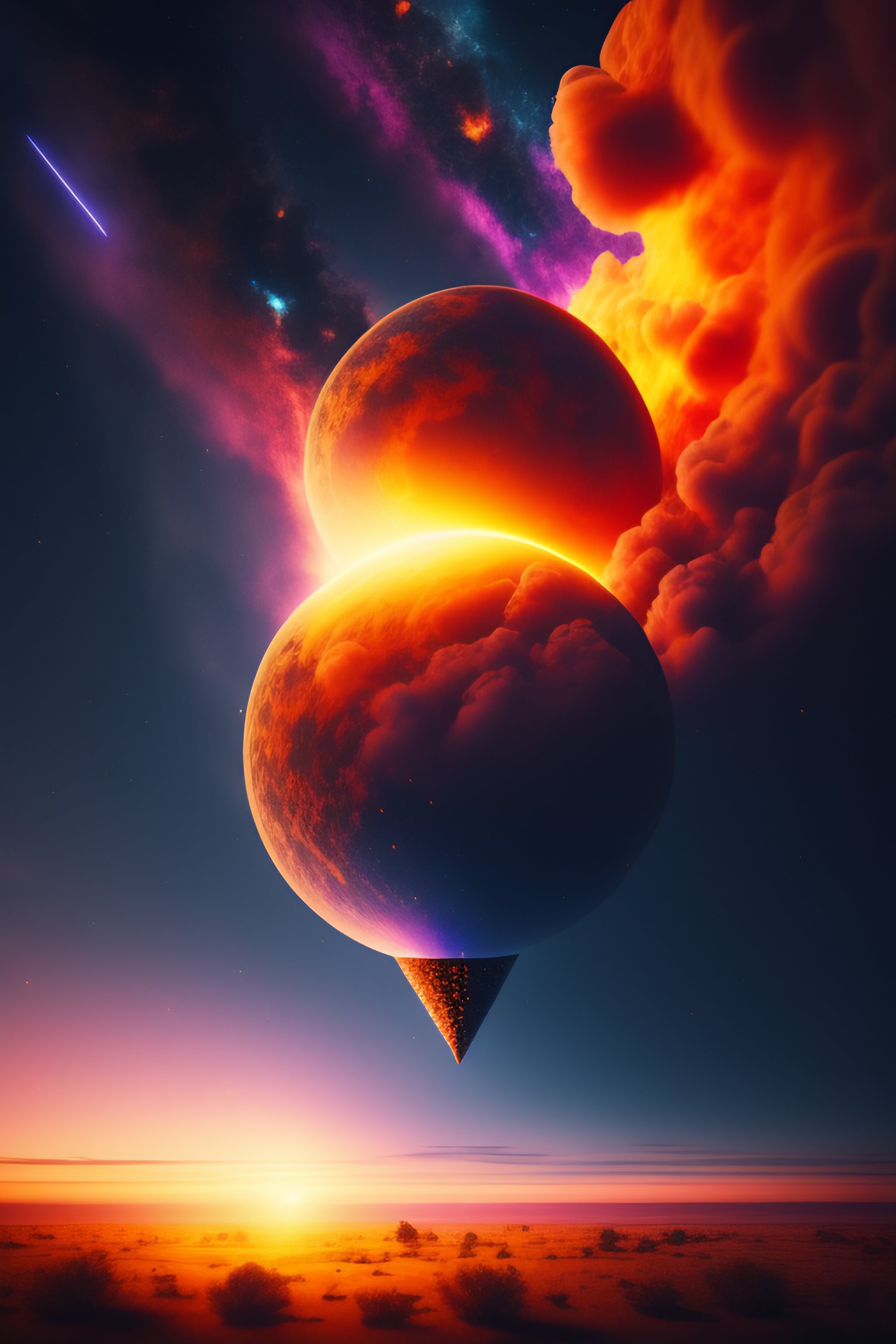 Lexica - Meteor on fire falling from the sky, cinematic, detailled, 4k