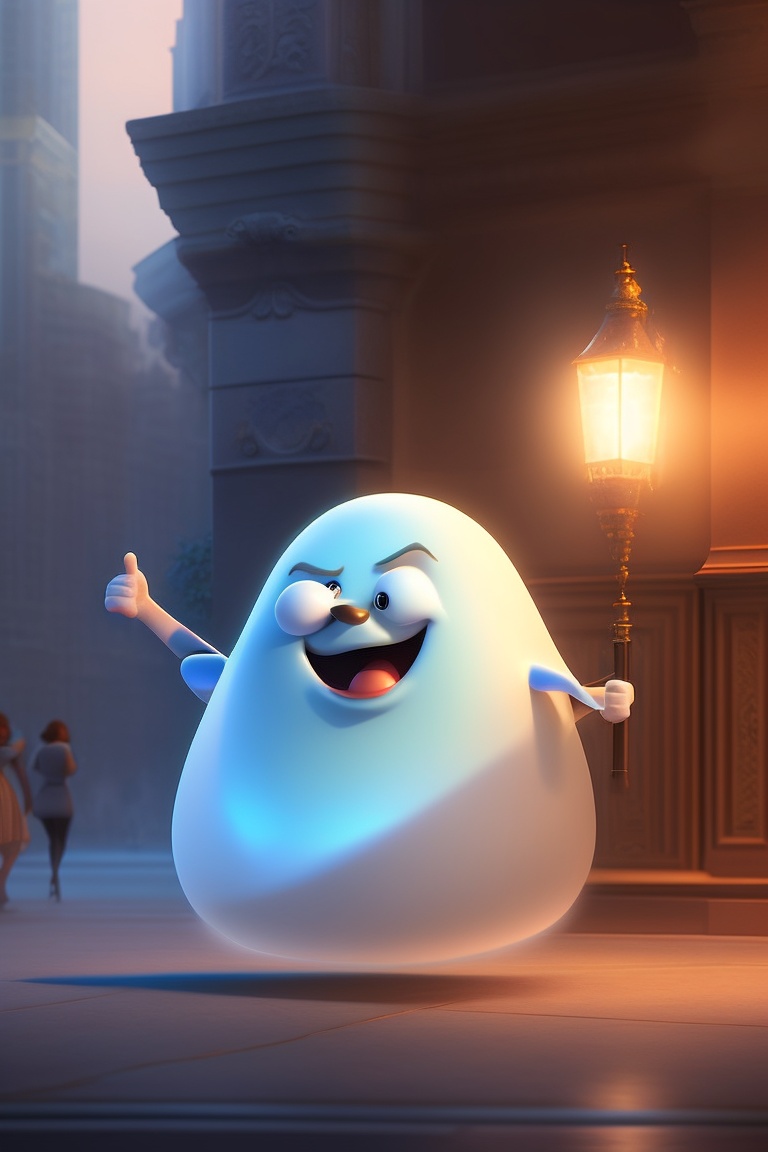 Lexica - Pixar animated character, a white ghost, floating