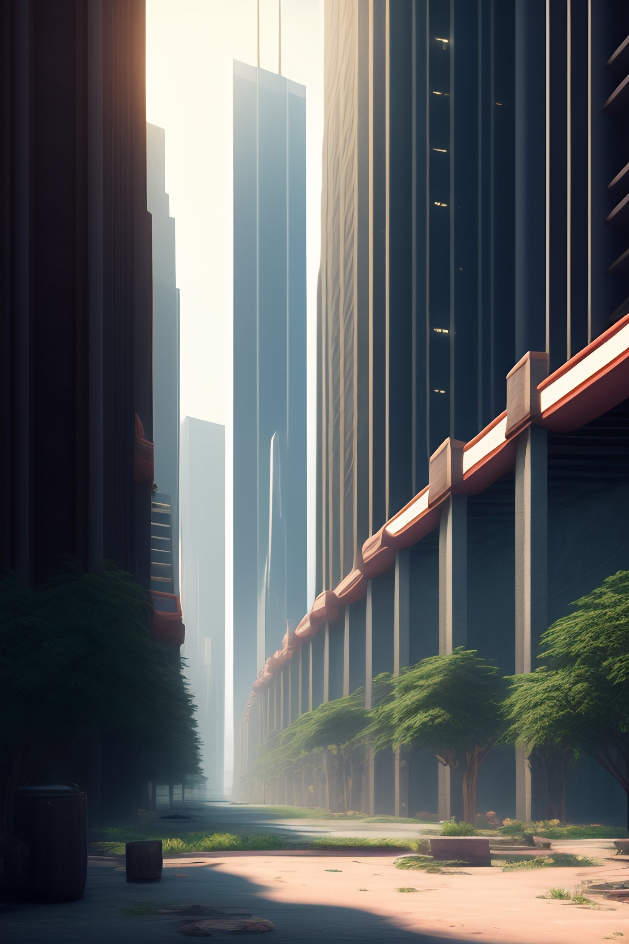 Lexica - A deserted city, empty buildings, vegetation, trending on ...