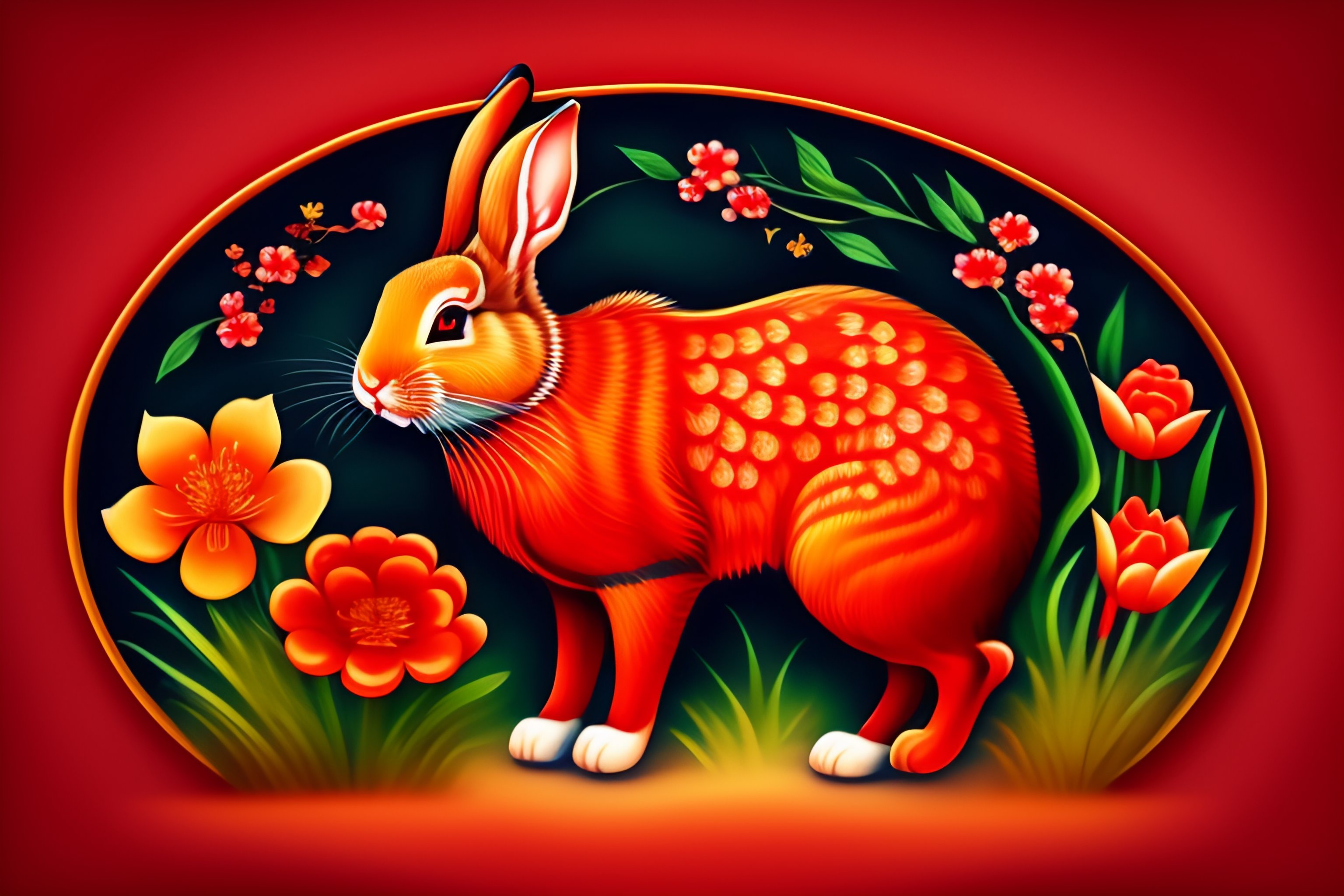 Lexica - Amazing chinese new year rabbit zodiac and flowers, on a red ...