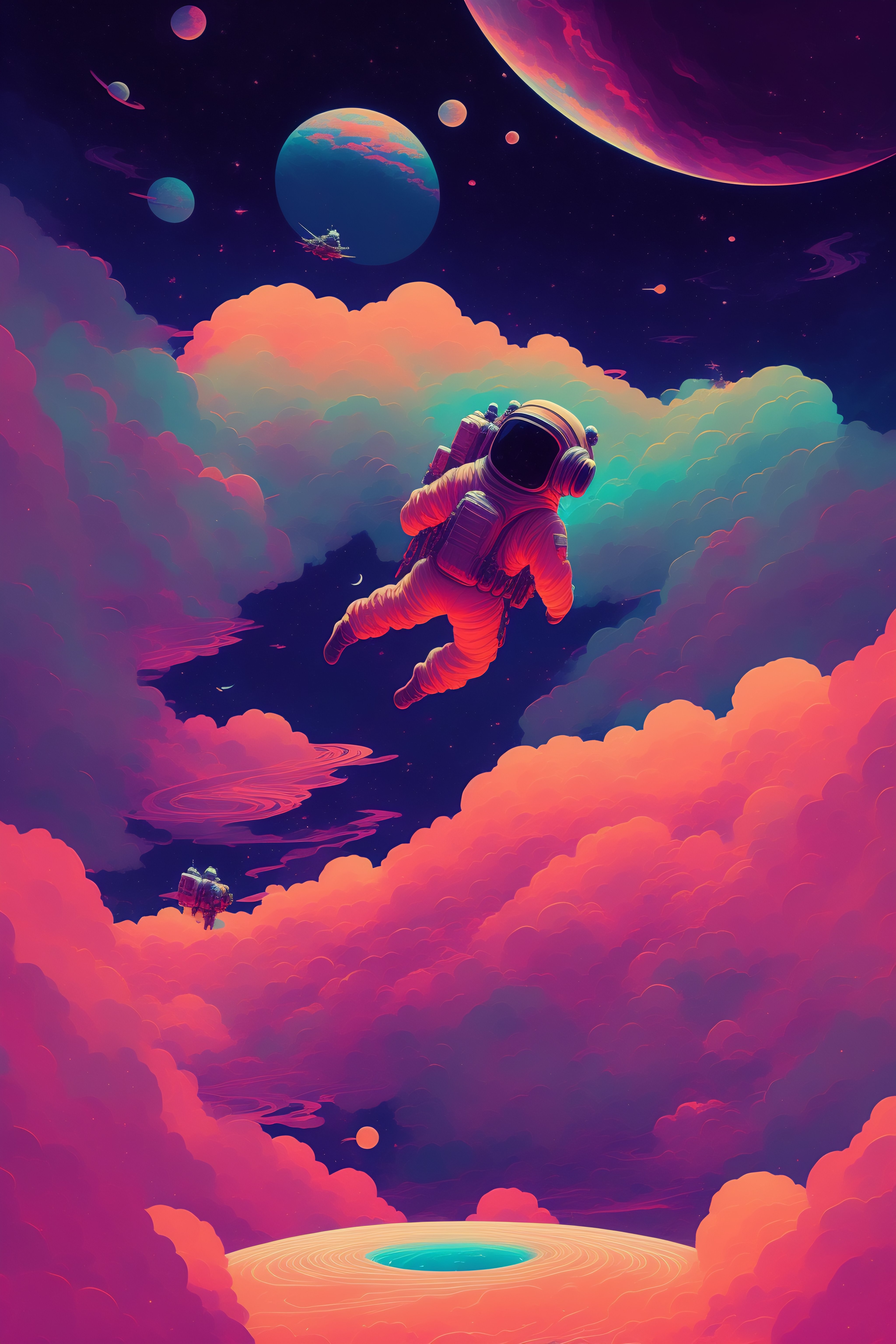Lexica - Lonely astronaut flying in jupiter's clouds, epic scene, by ...