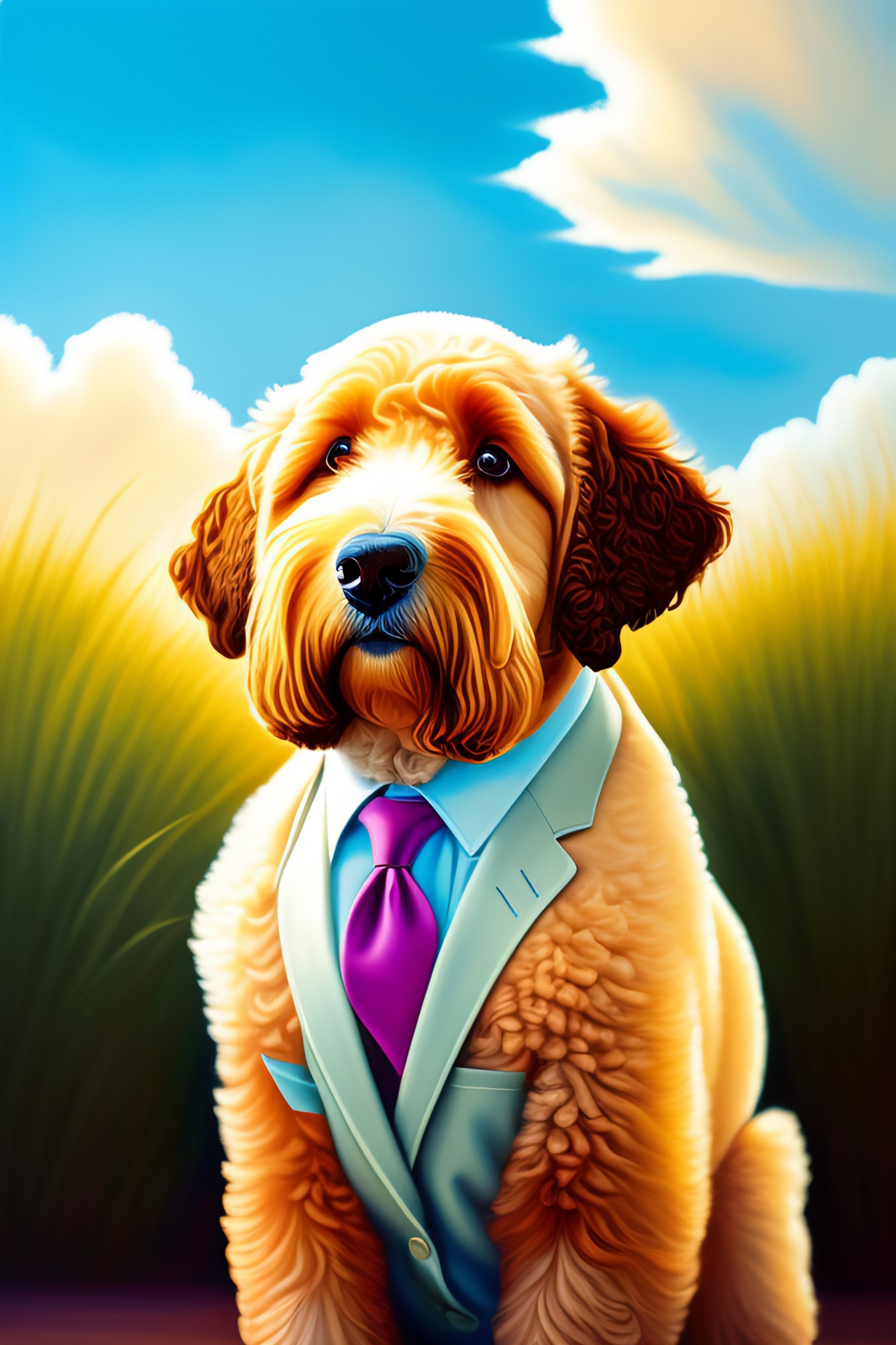 Lexica - A painting of a cute goldendoodle wearing a suit, natural ...