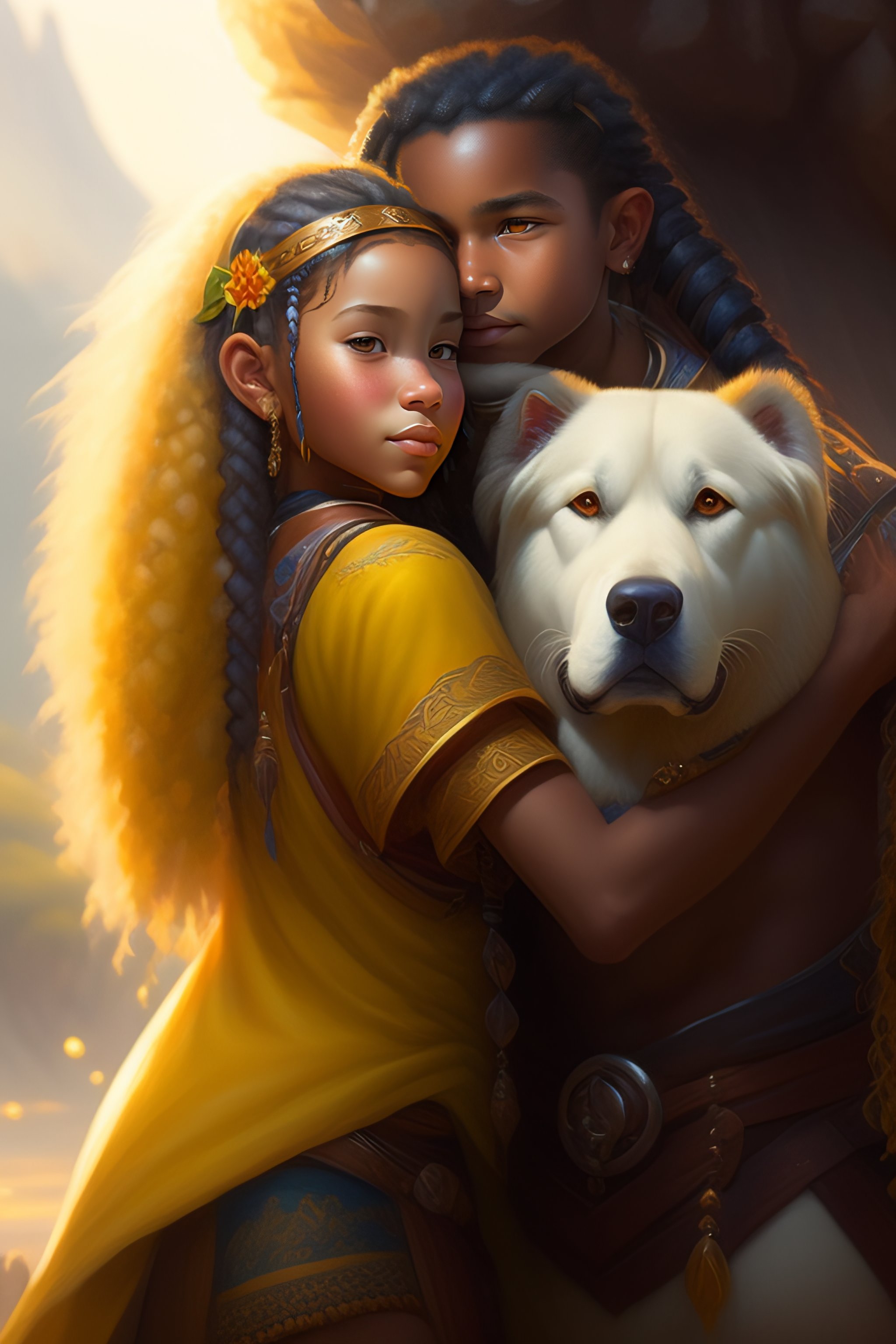 Lexica - A detailed portrait of a cute yellow skinned girl with two ...