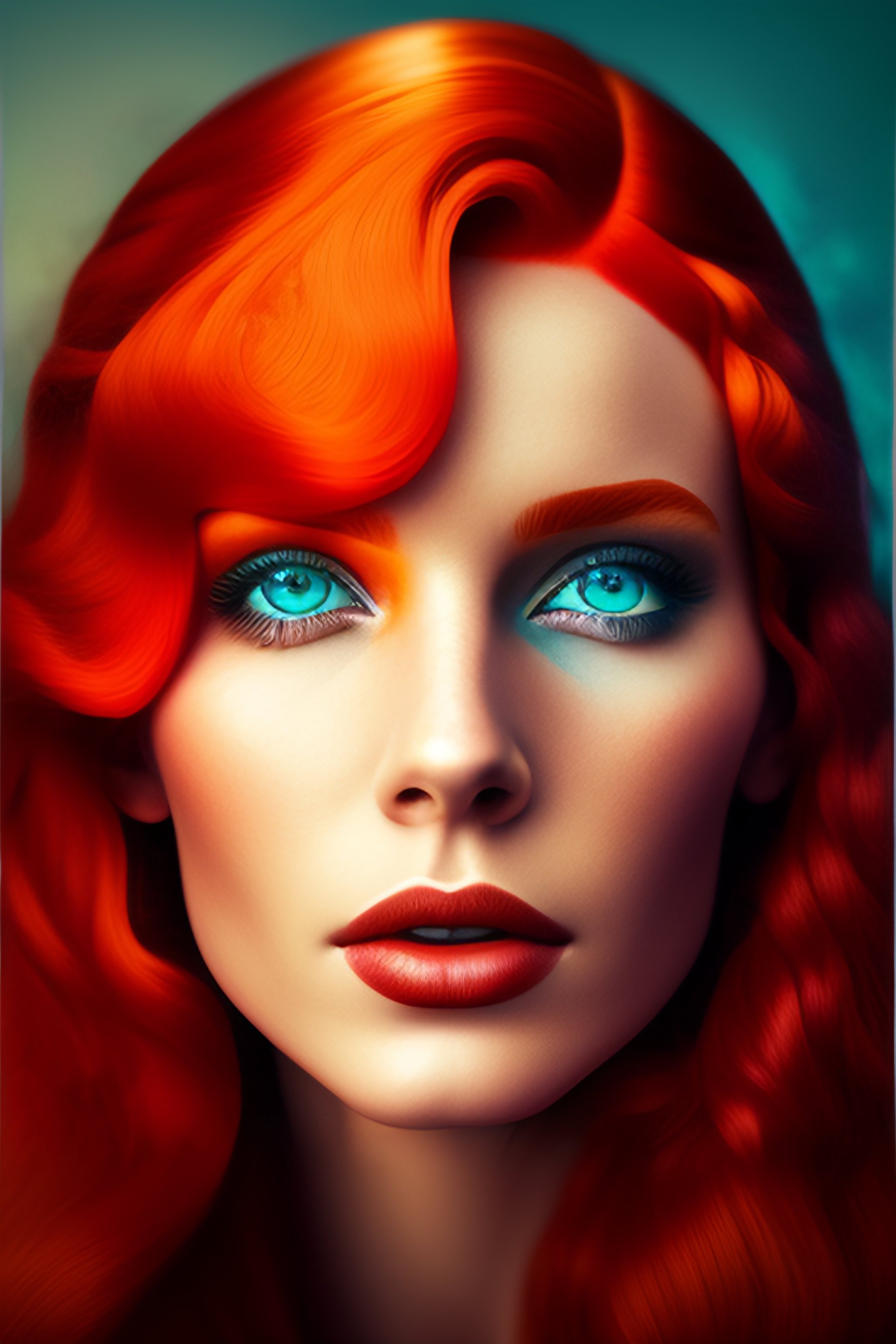 Lexica - A close-up of a young woman with wild red hair, her eyes are a ...