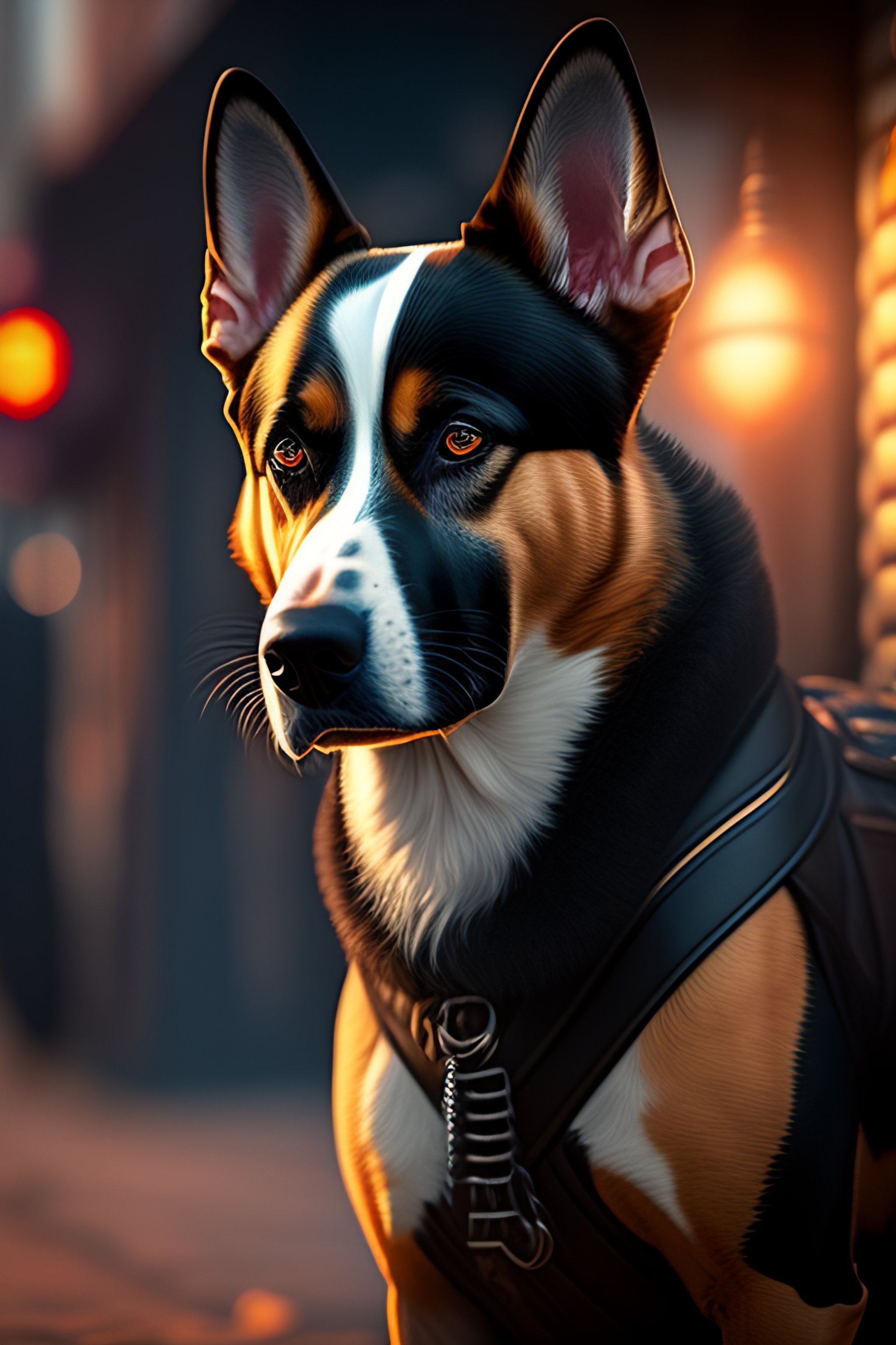 Lexica - Ronin dog entering a cyberpunk saloon