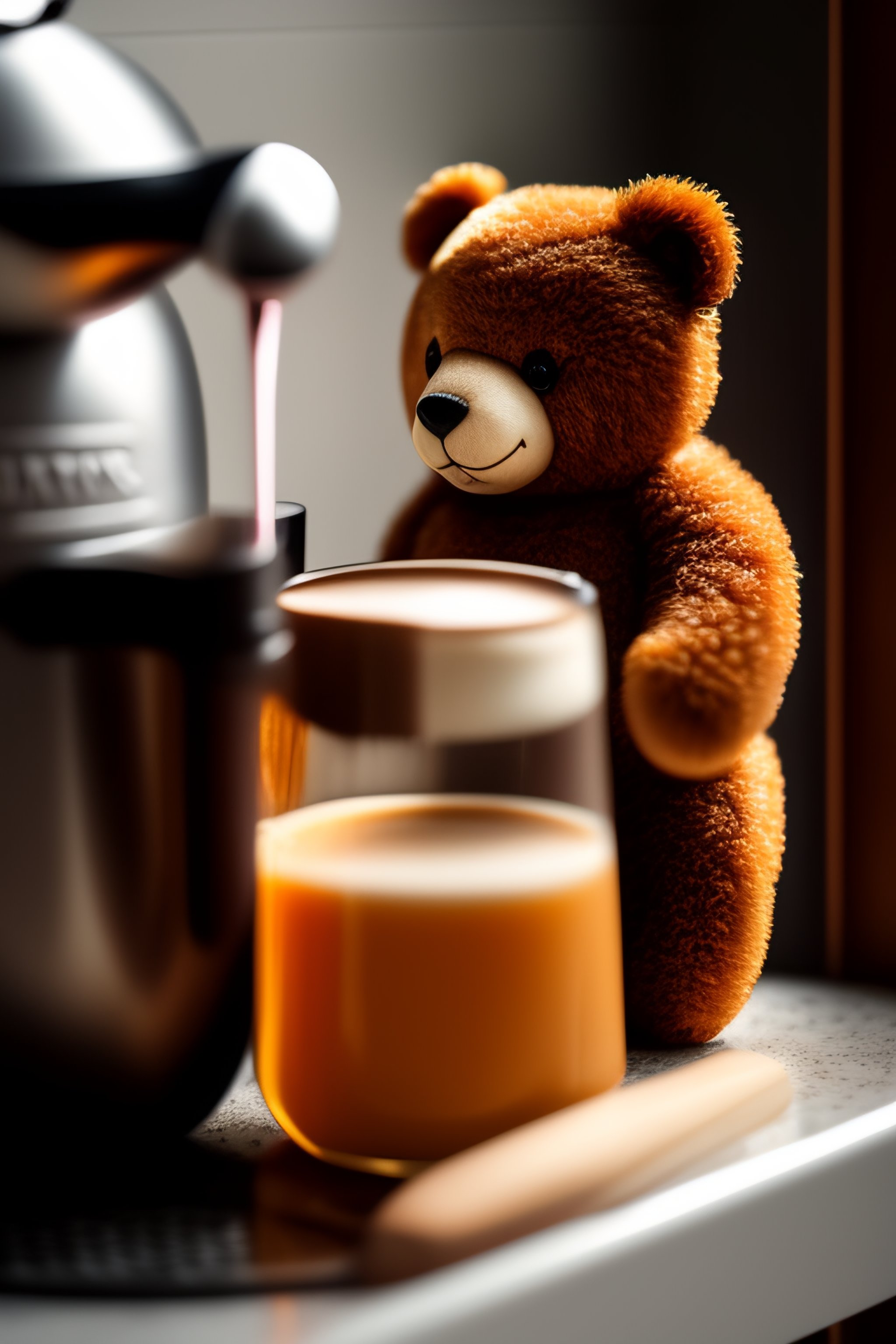 Lexica - A teddy making coffee