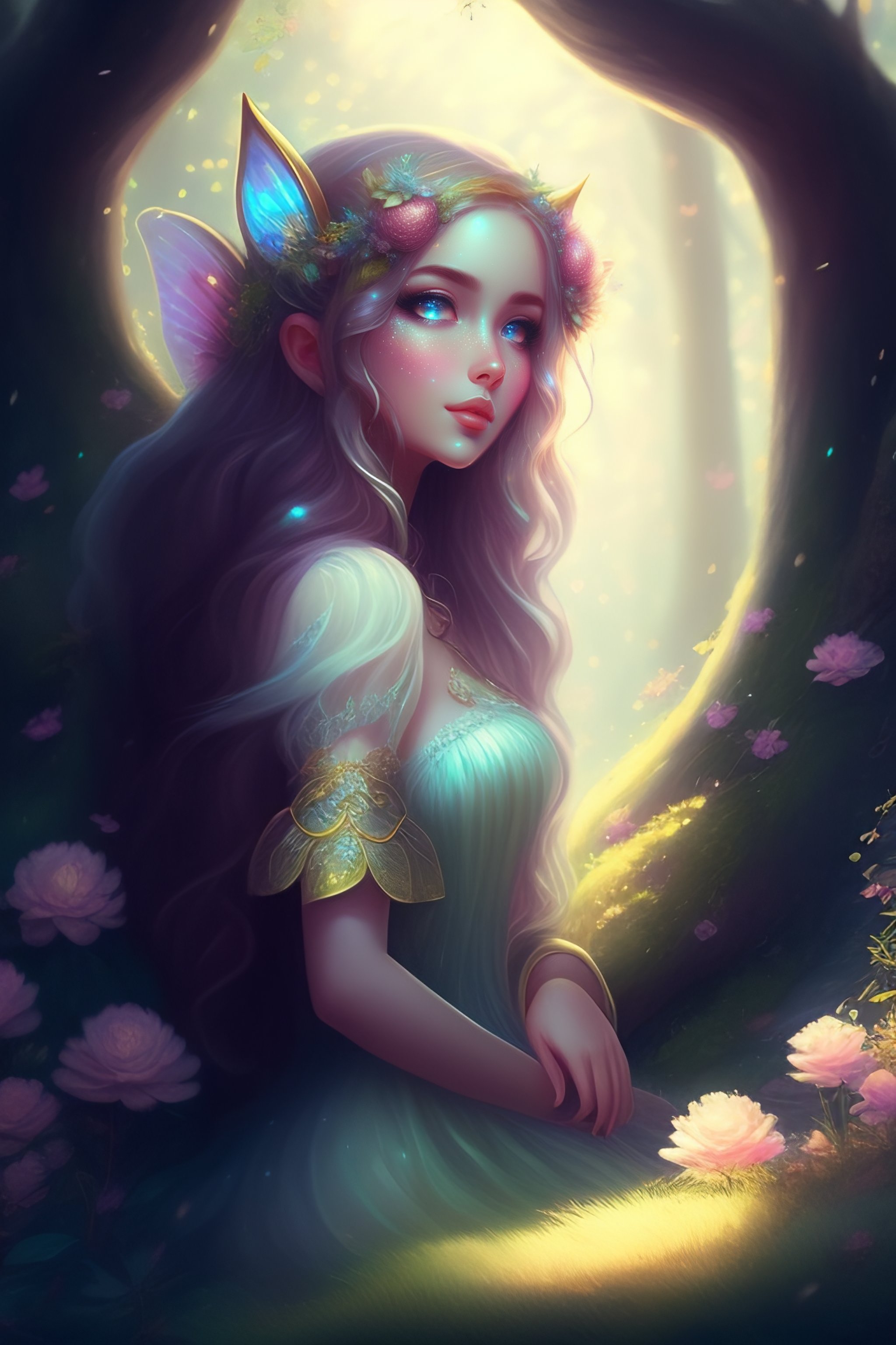 Lexica - A cute fairy in the dreamy forest, fantasy, dreamlike, sketch ...