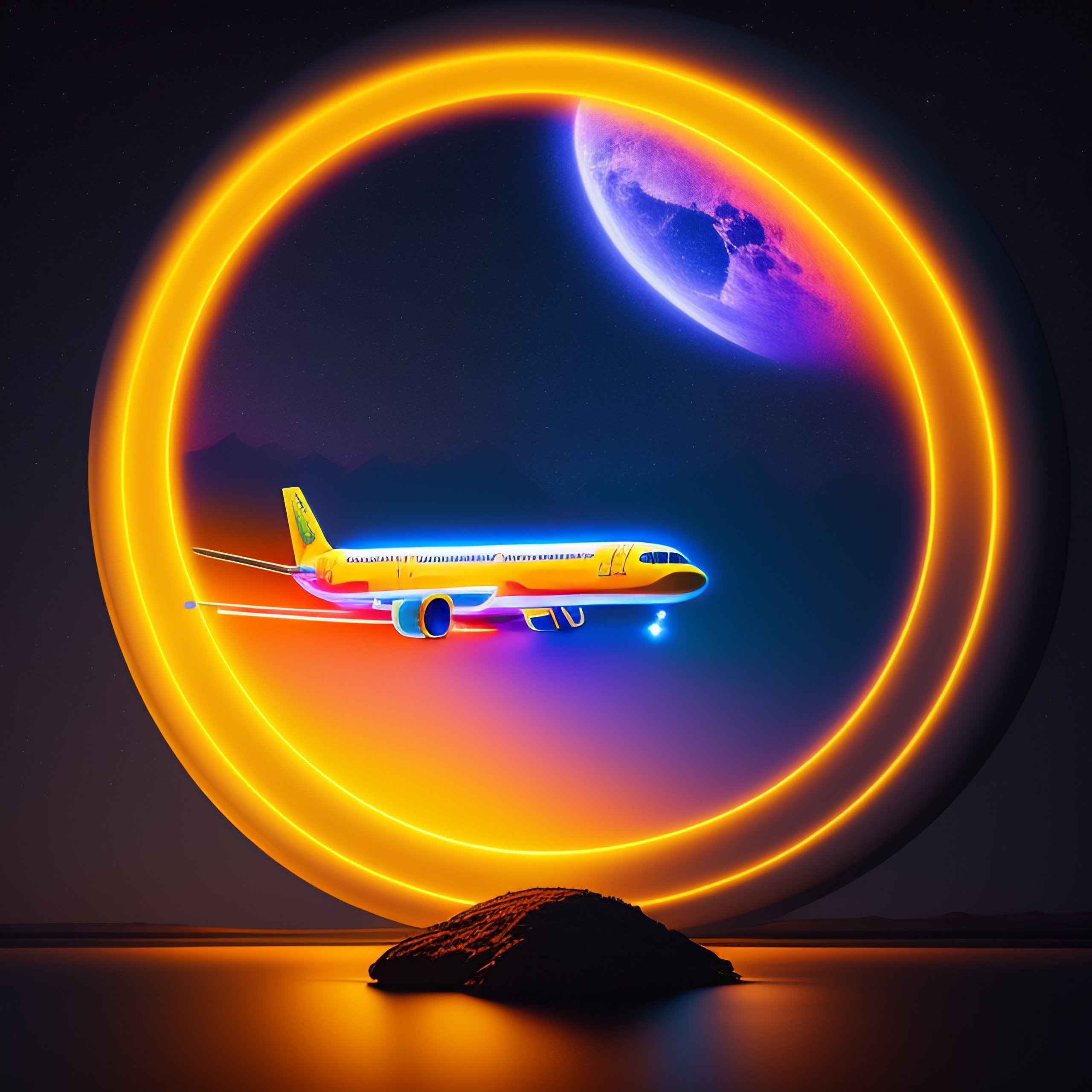 Lexica - Illustration of an Airbus A321 at night neon lights 8k moon ...