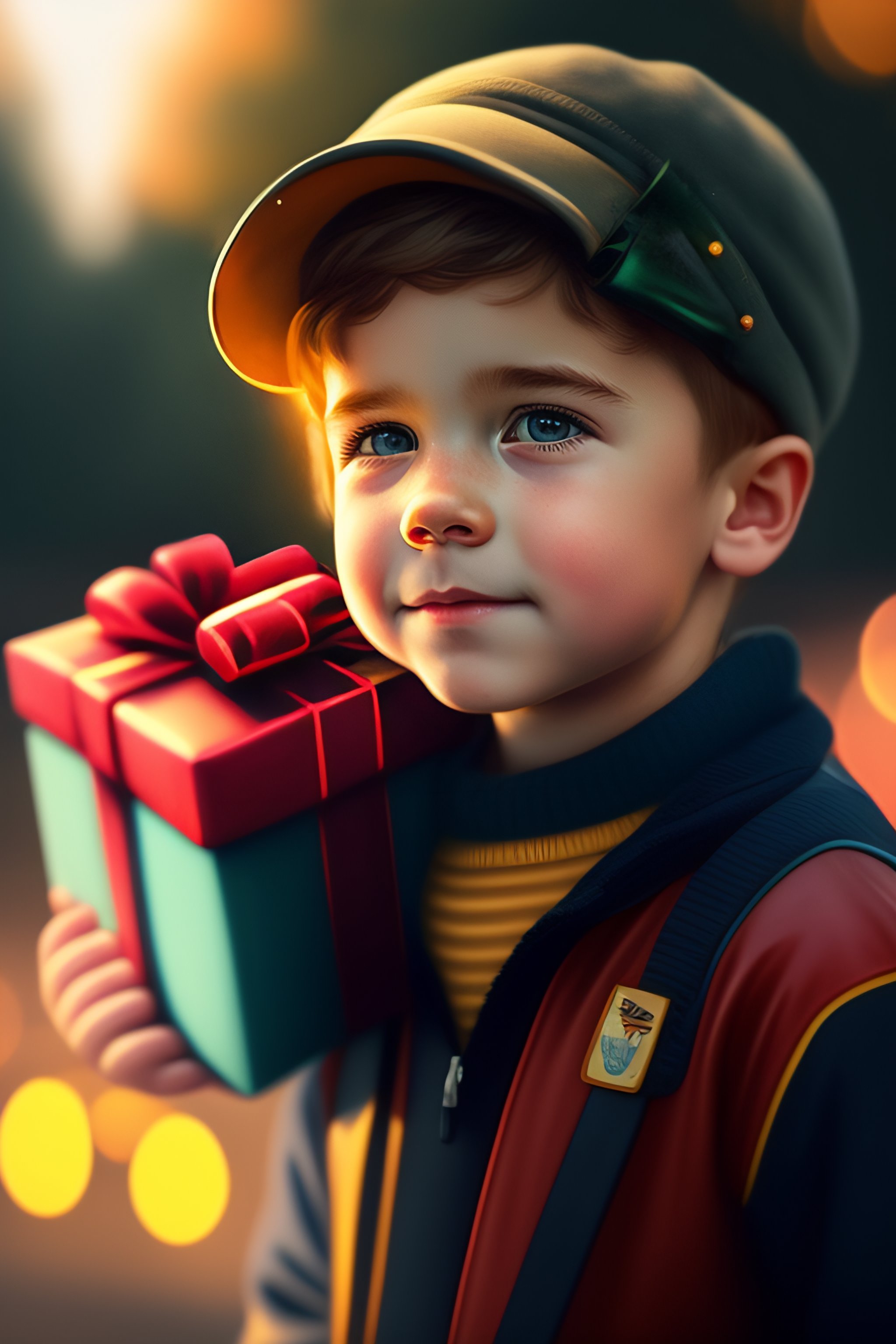 Lexica - A cute boy with a giftbox with bow and ribbon in a painting ...