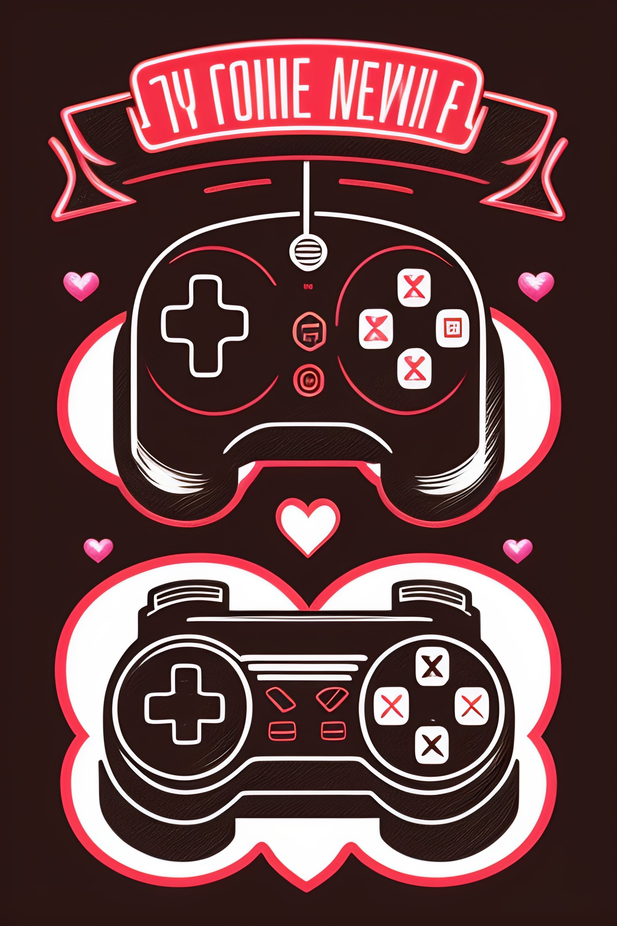 Lexica - Two game controller, hearts, Valentine's Day, retro style ...
