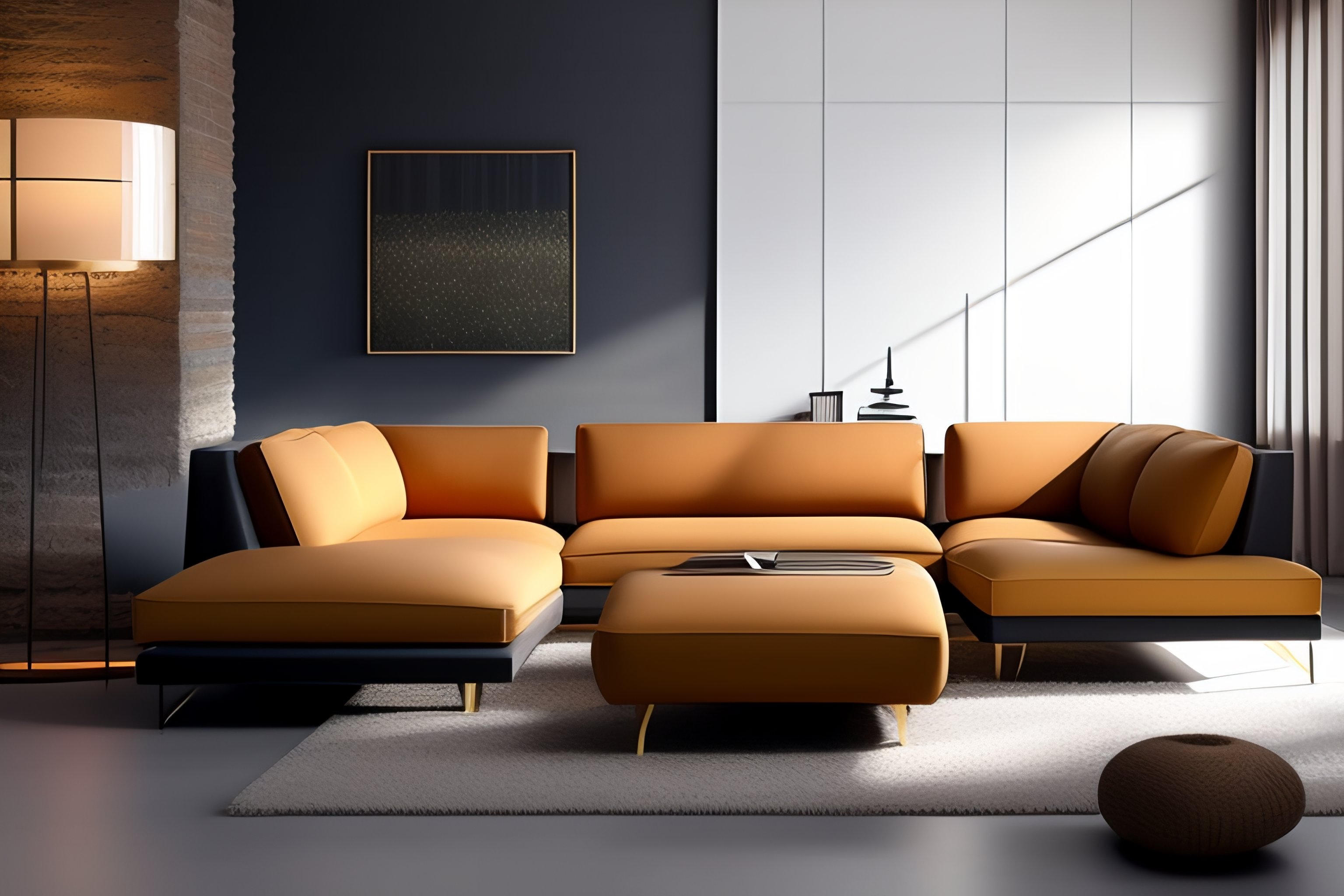 Lexica - Wooden sofa, square cushions, studio lighting, scandinavian ...