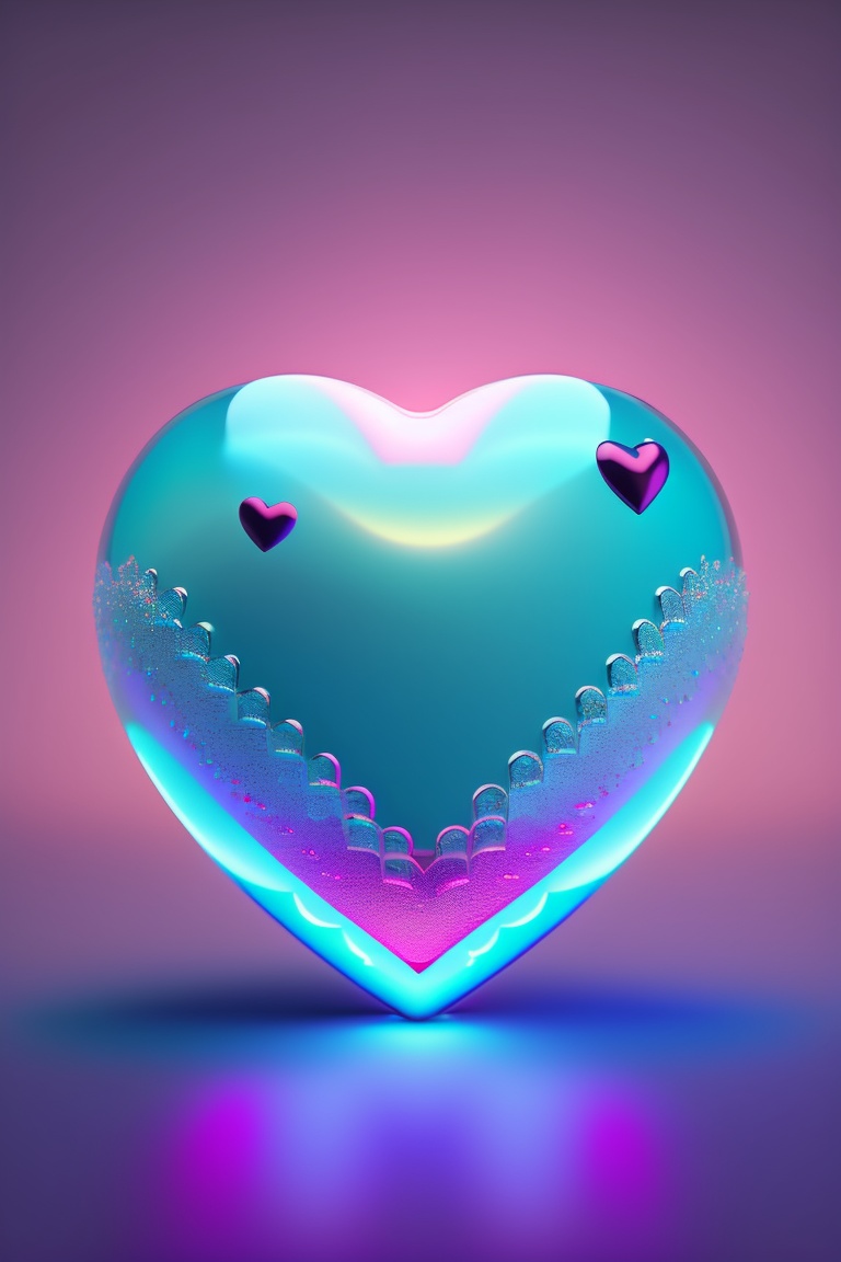 Lexica - A realistic cyan colored glass heart filled with many little ...