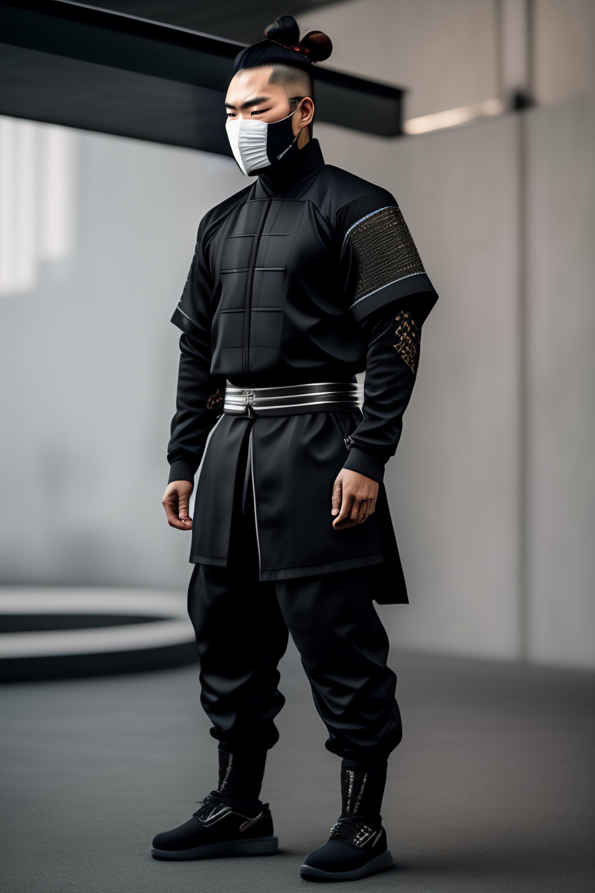 Lexica - An Asian wearing mask samurai inspired techwear model in black ...