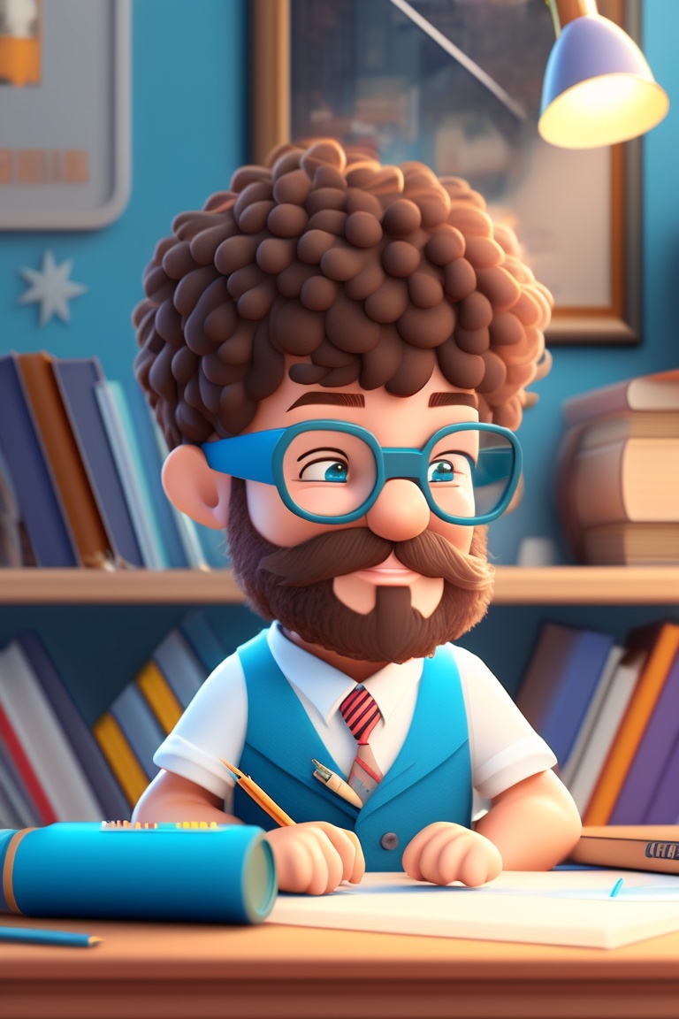 Lexica - One realistic smiling but tired-looking 3D cartoon CGI geeky ...