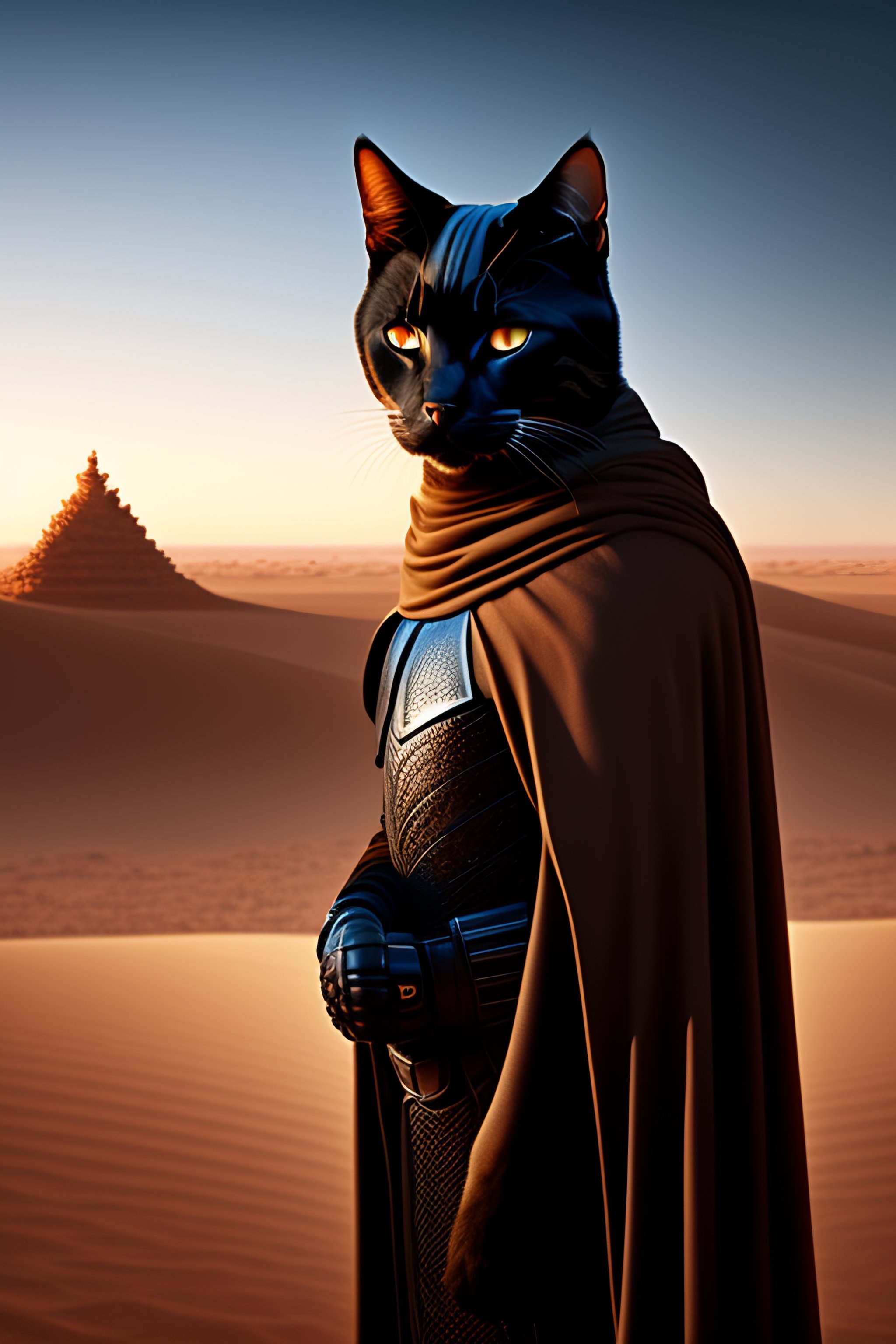 Lexica - Cat dressed as Darth Vader on Tatooine, desert world ...