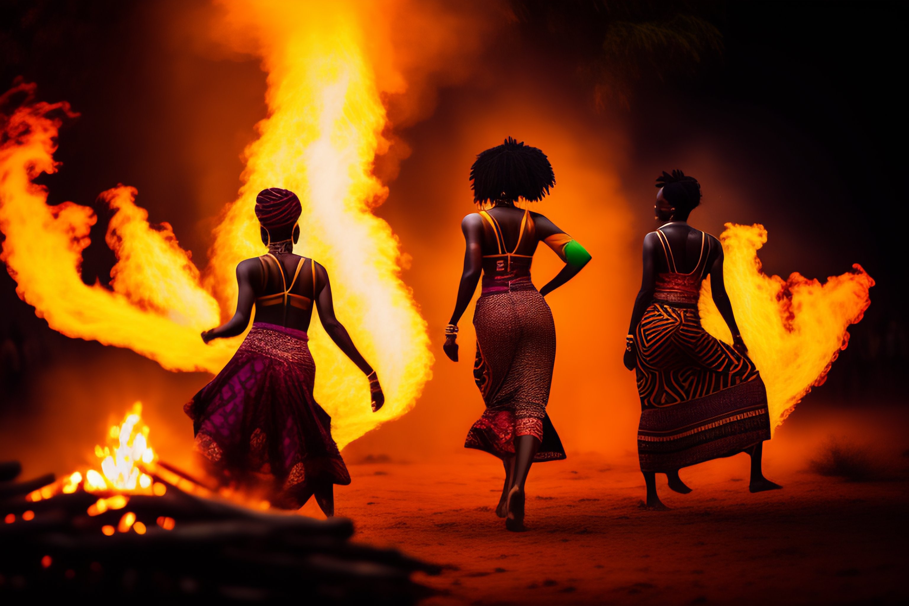 Africans Dancing Around Fire