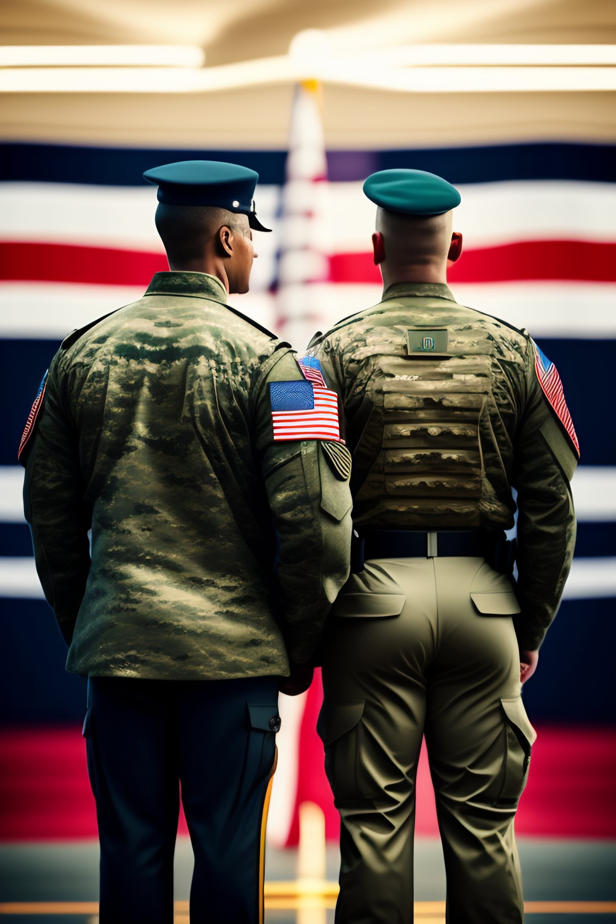 Lexica - US flag army man and his wife back view