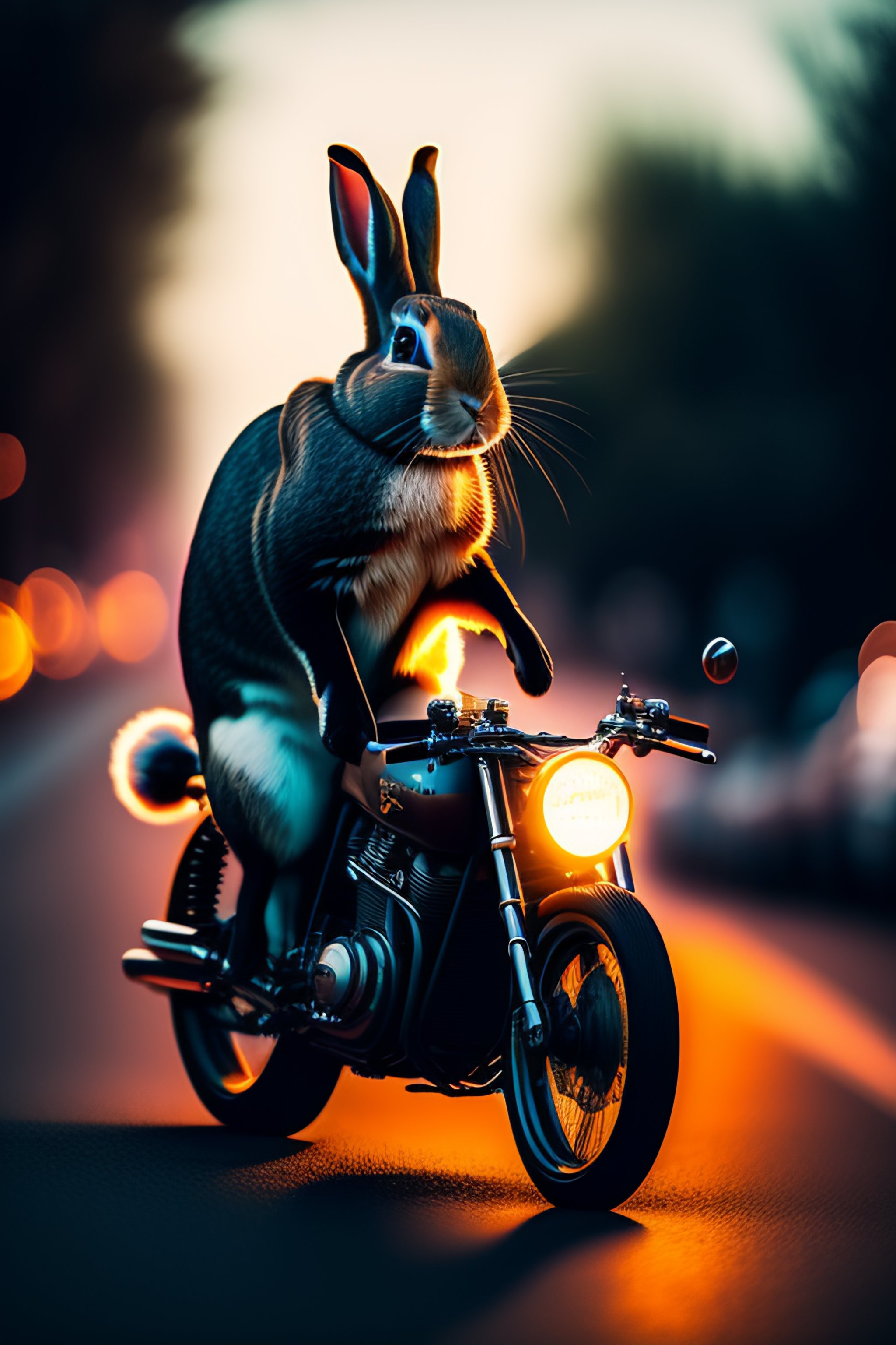 Lexica - (((the rabbit motorcycle biker ))) cinematic portrait shot at ...