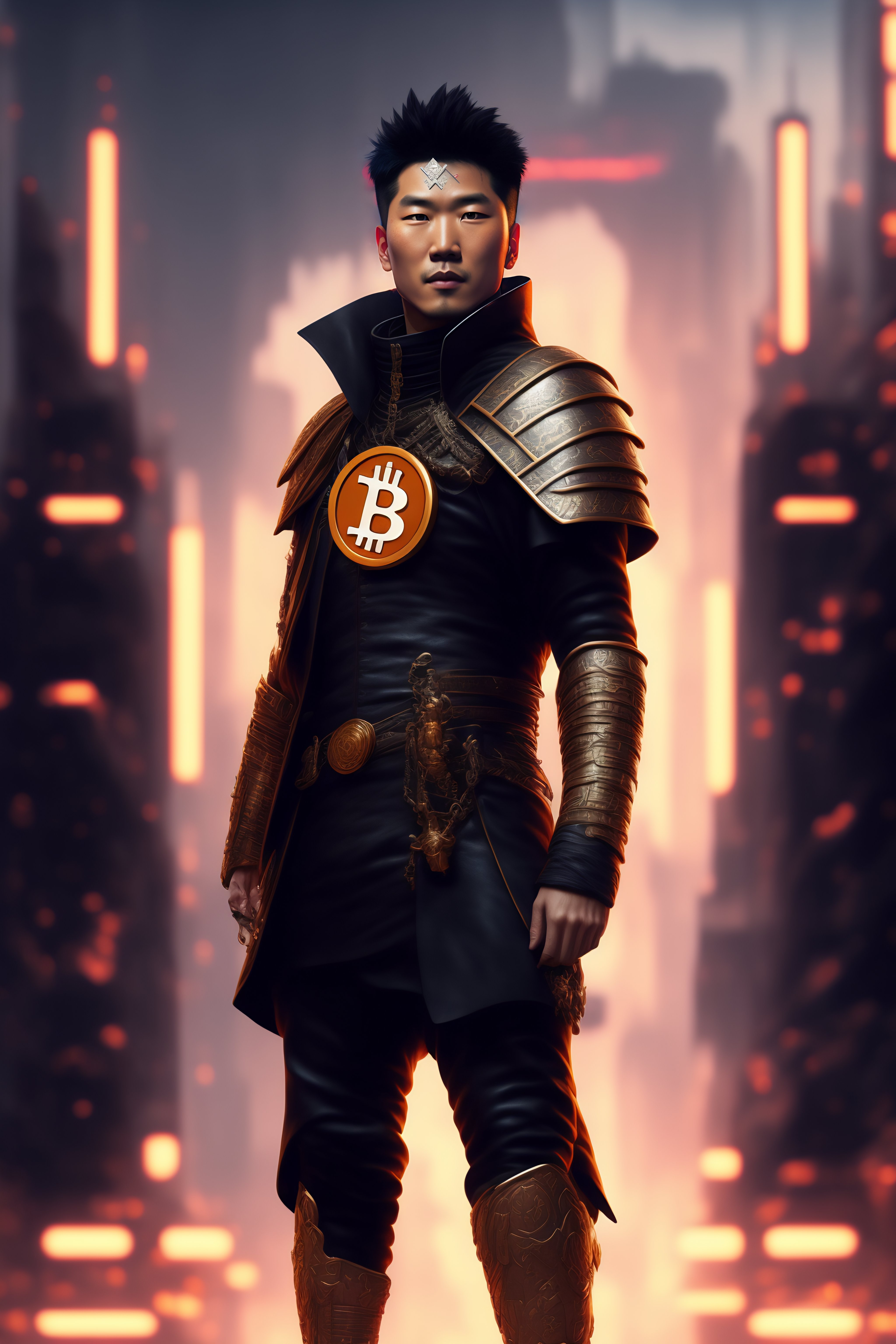 Lexica - Hiro Protagonist Snow Crash wearing Bitcoin logo armour ...