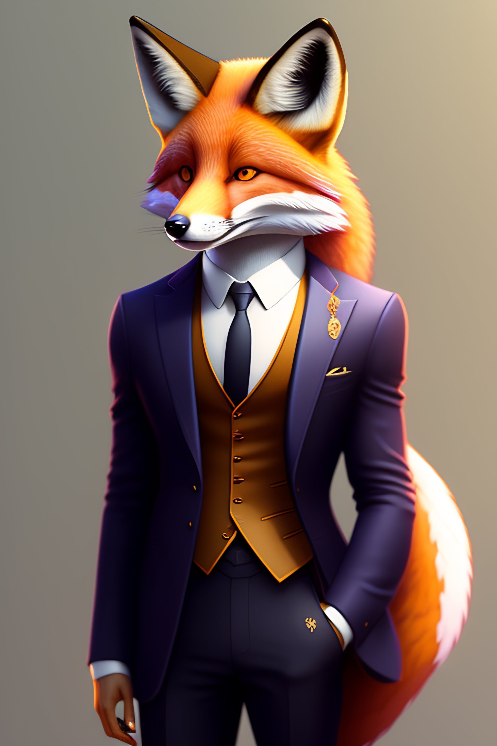 Lexica - Anthro furry humanoid fox, three piece suit, checking watch ...
