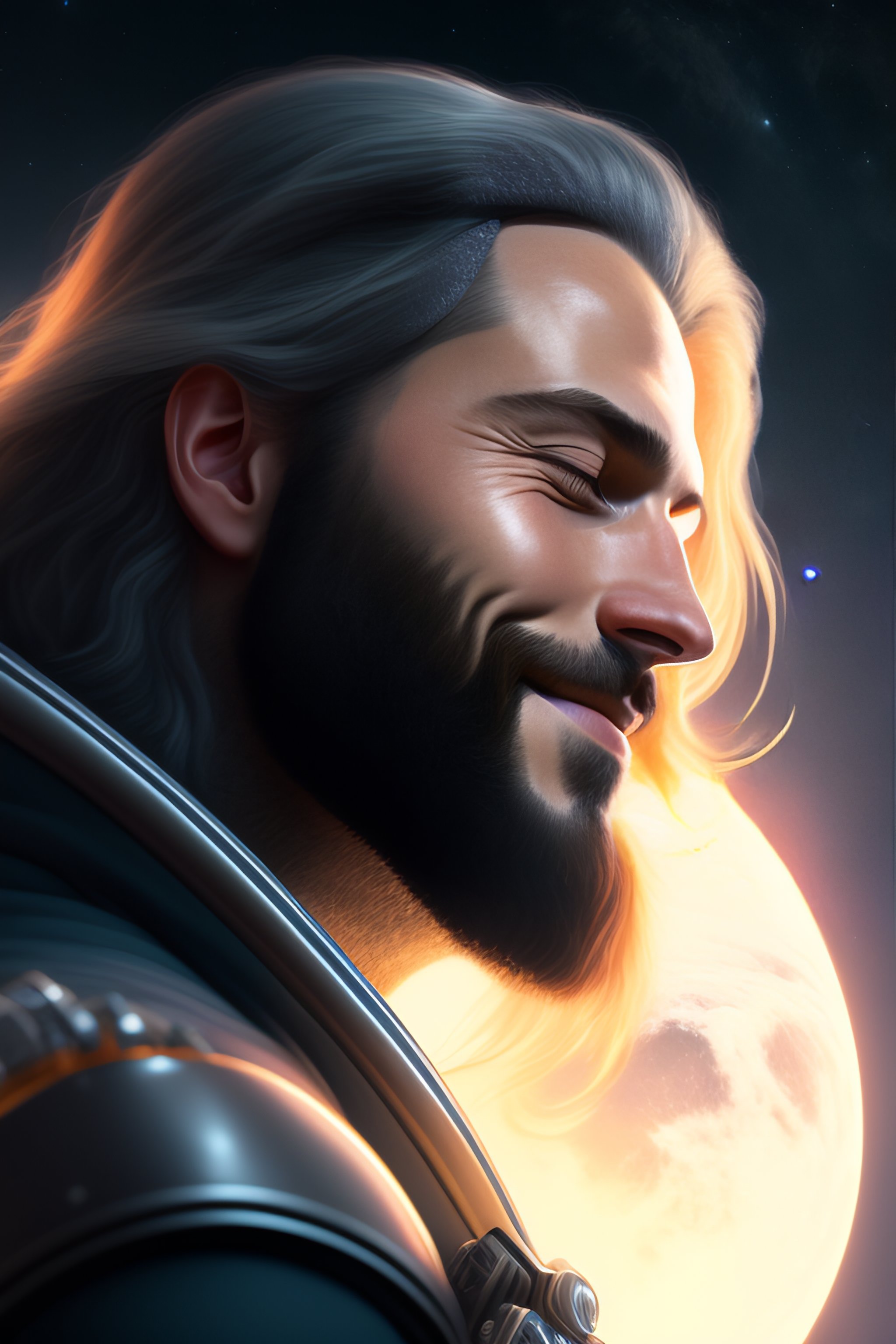 Lexica - Portrait of a smiling male gray long hair and beard astronaut ...