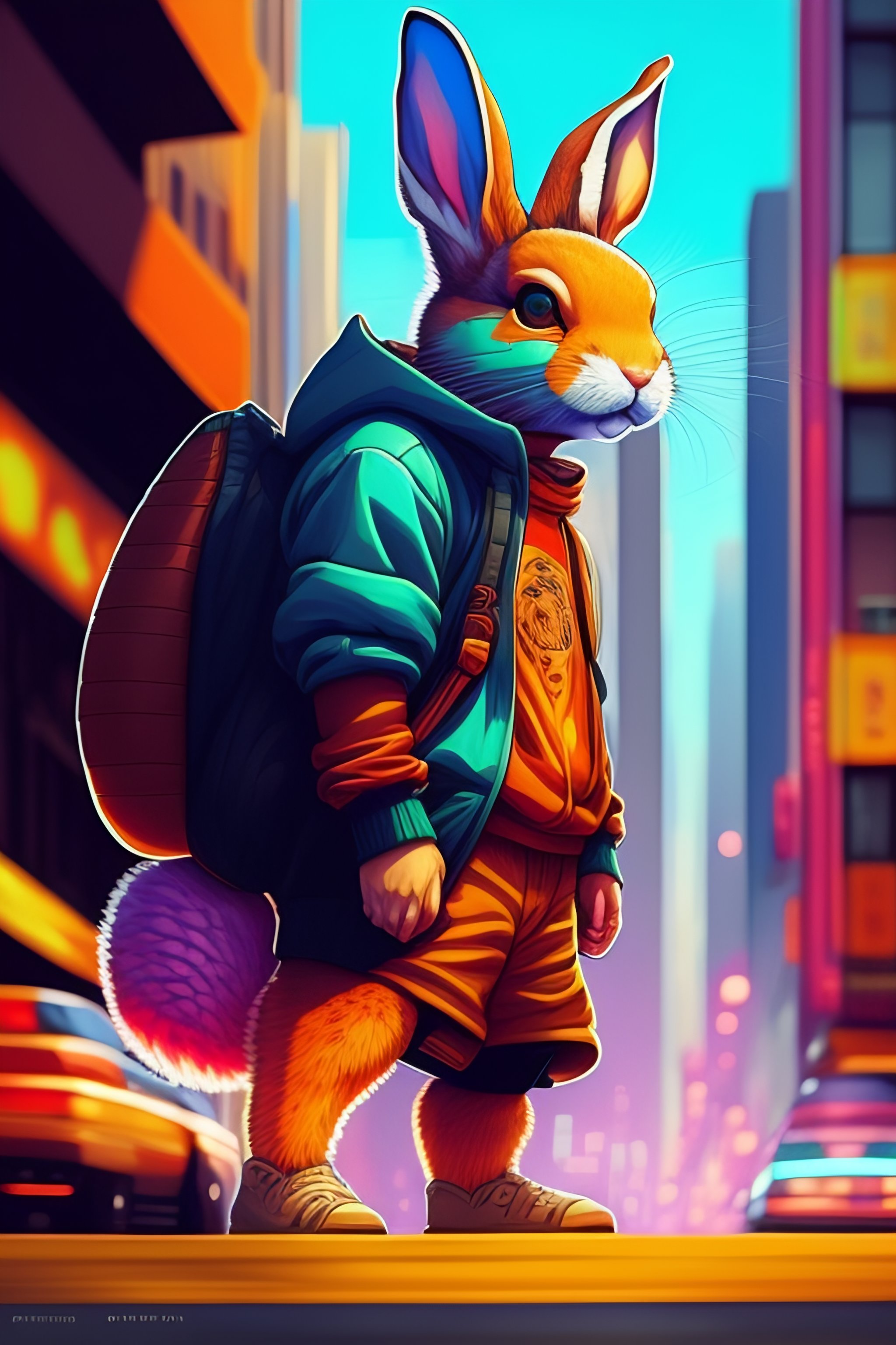 Lexica - Photo of fusion of a RABBIT moster in city streets , style of ...