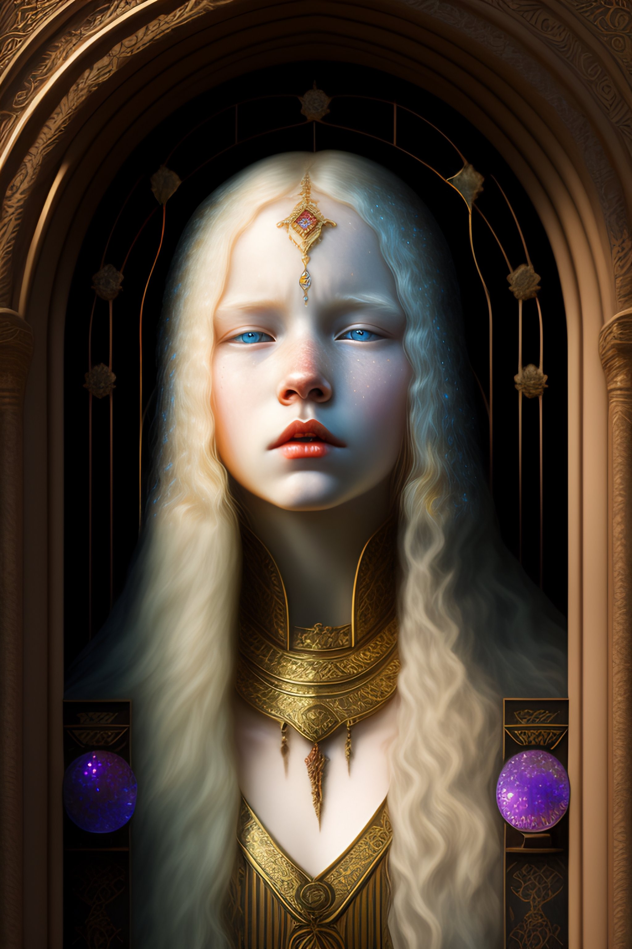 Lexica - 12 years old crying albino vampire female in a temple sitting ...