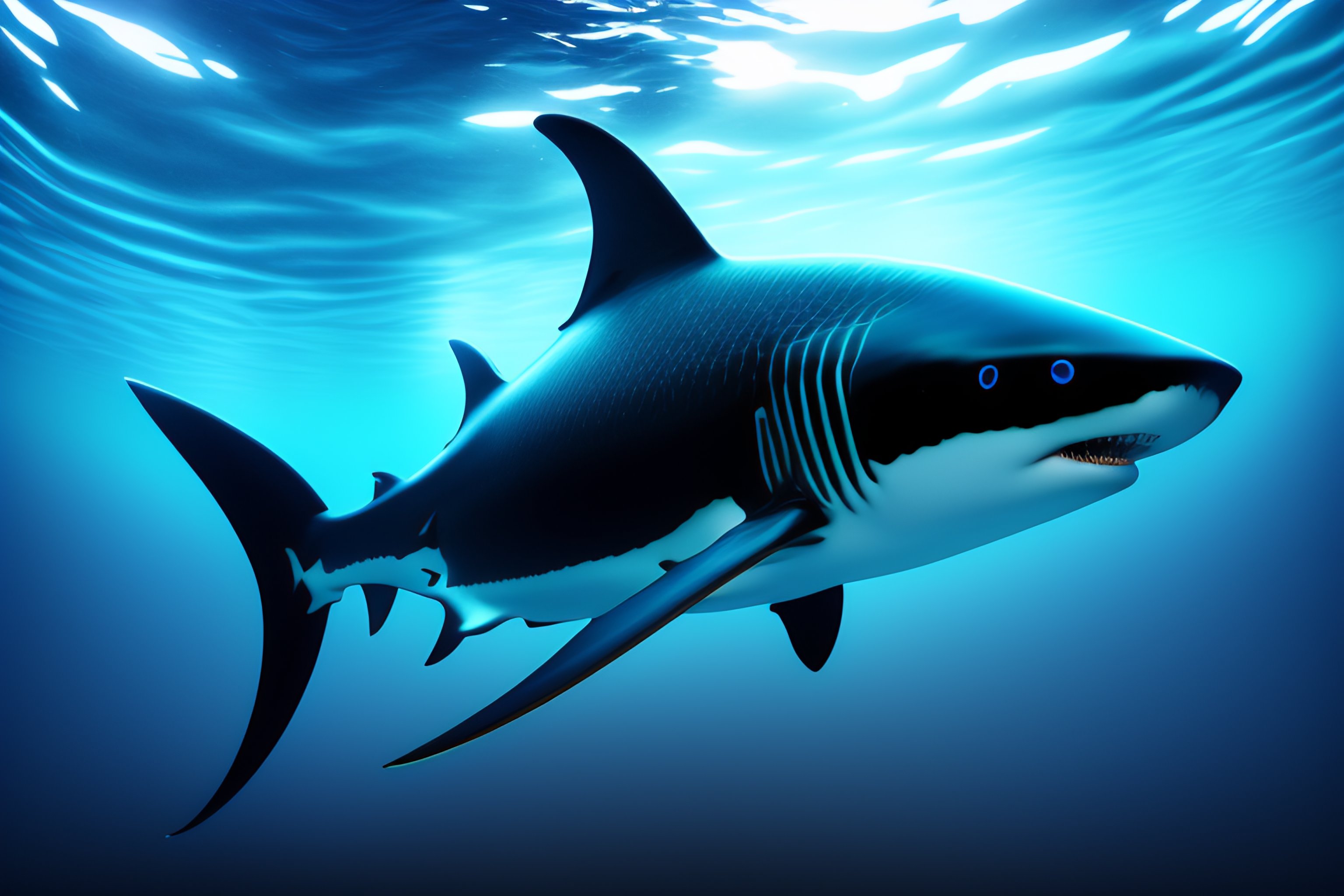 Lexica - Unreal fantastic black shark, blue colour scheme, side view ...