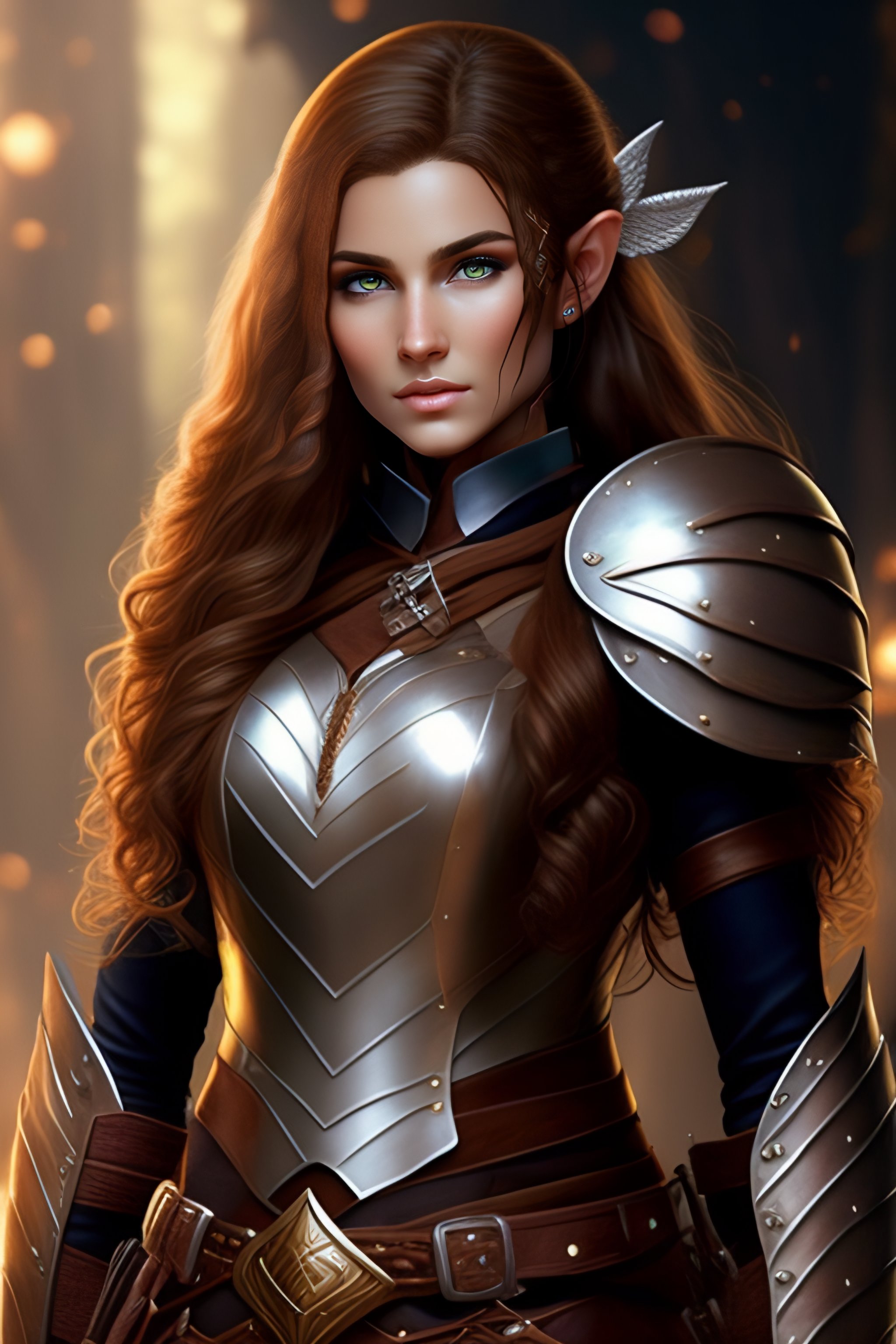 Lexica - Elf girl archer with brown wavy hair and cute face dressed in ...