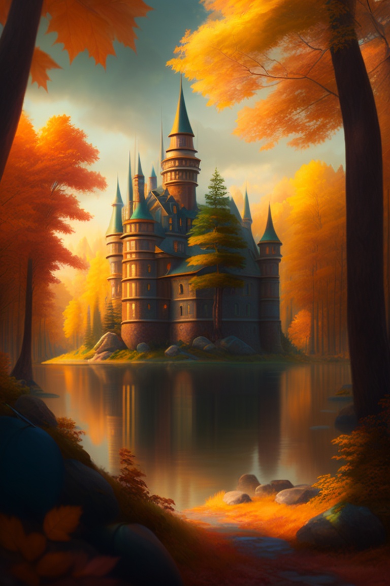 Lexica - A painting of a castle surrounded by trees, a detailed matte ...