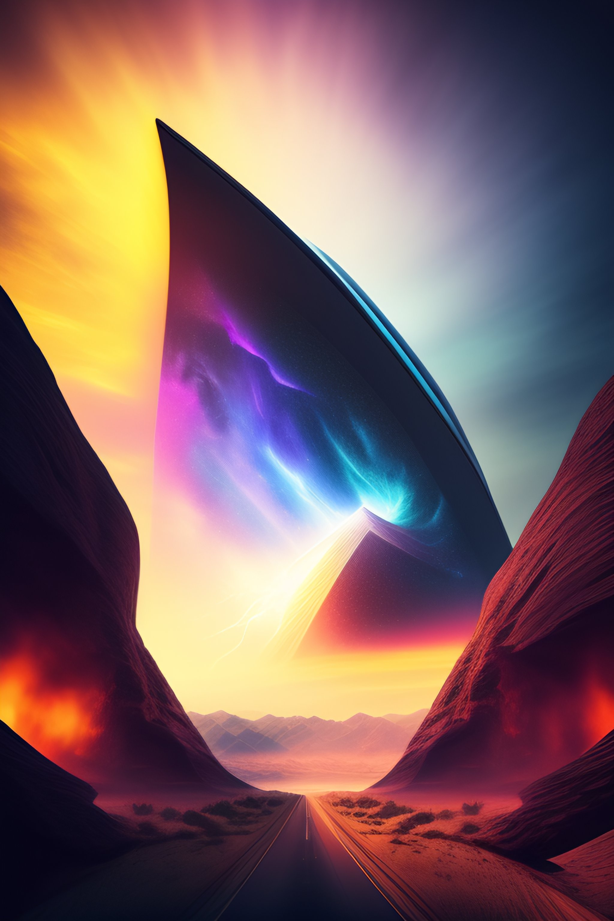 Lexica - Horizontal alien spaceship with distortion field, nebula behind