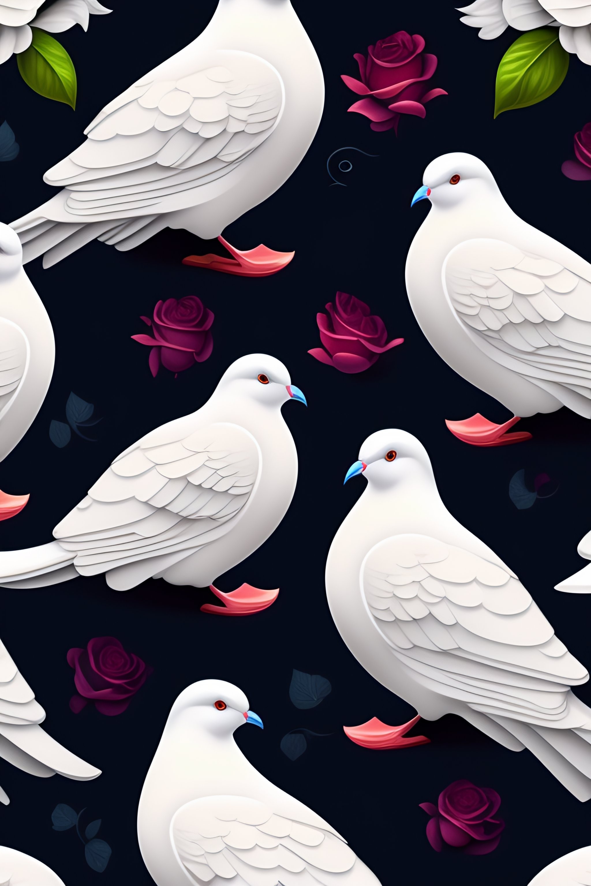 Lexica - White doves, roses, clothing fabric, symmetrical pattern ...