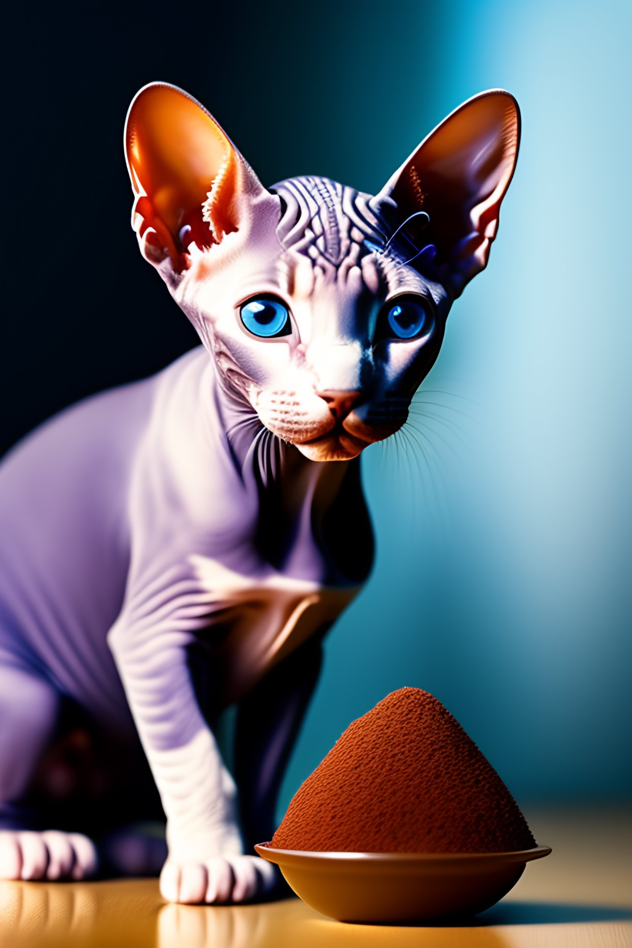 Lexica - Sphynx kitten eating chocolate , sphynx kitten is in the room ...