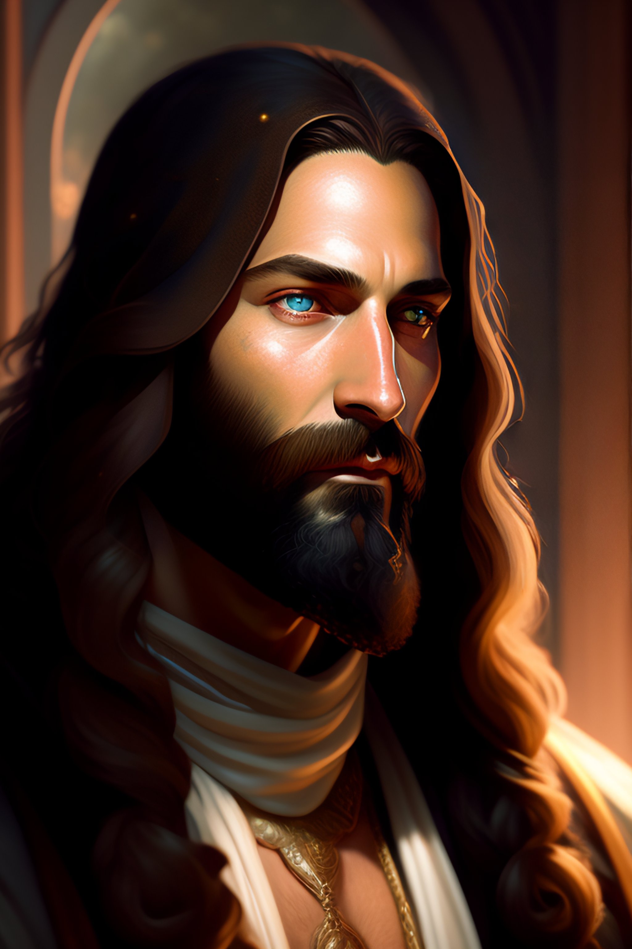 Lexica - A Detailed Portrait of Jesus Christ, Full Glass, by Justin ...