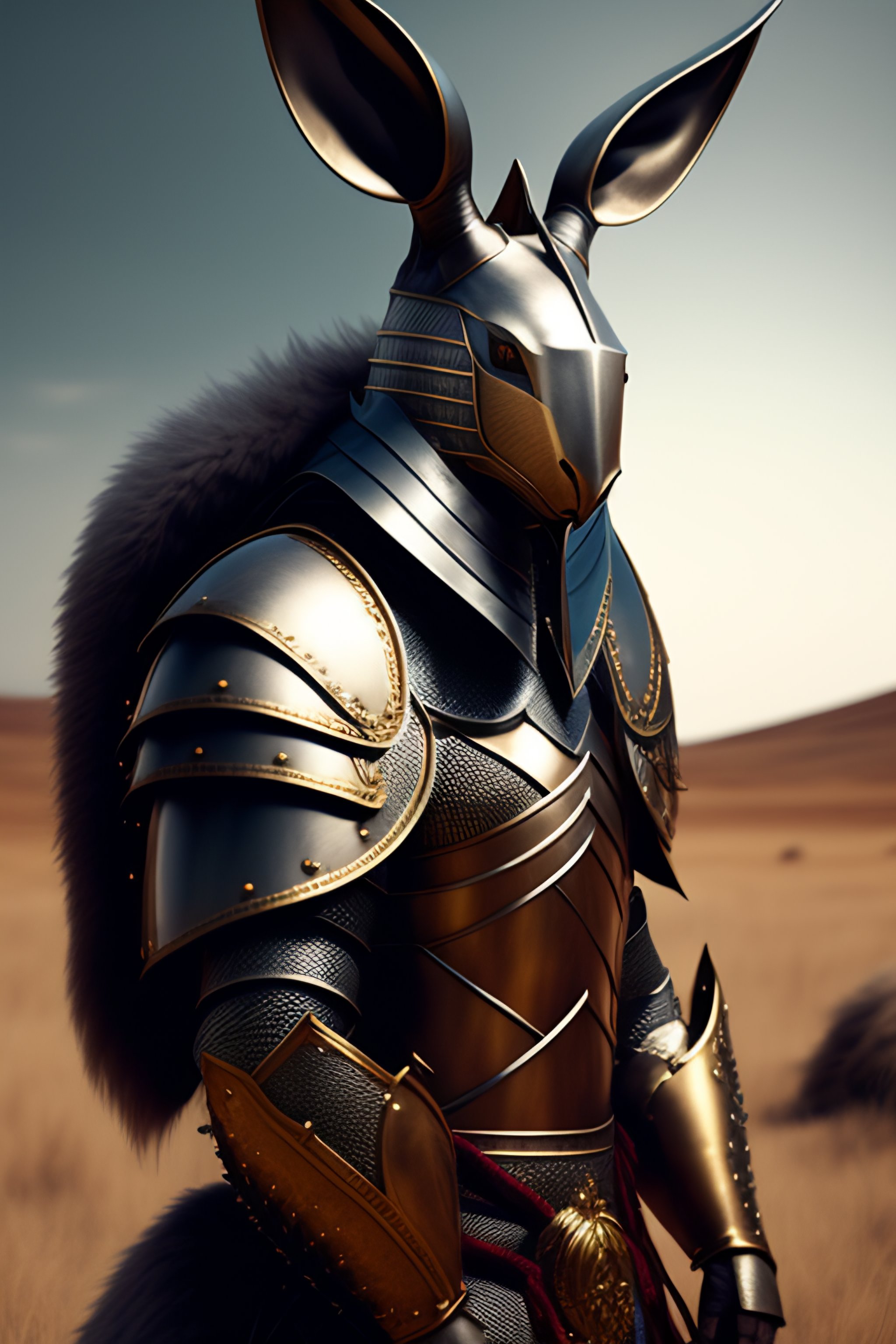 Lexica - Male knight wearing armor. The armor represents a hare.