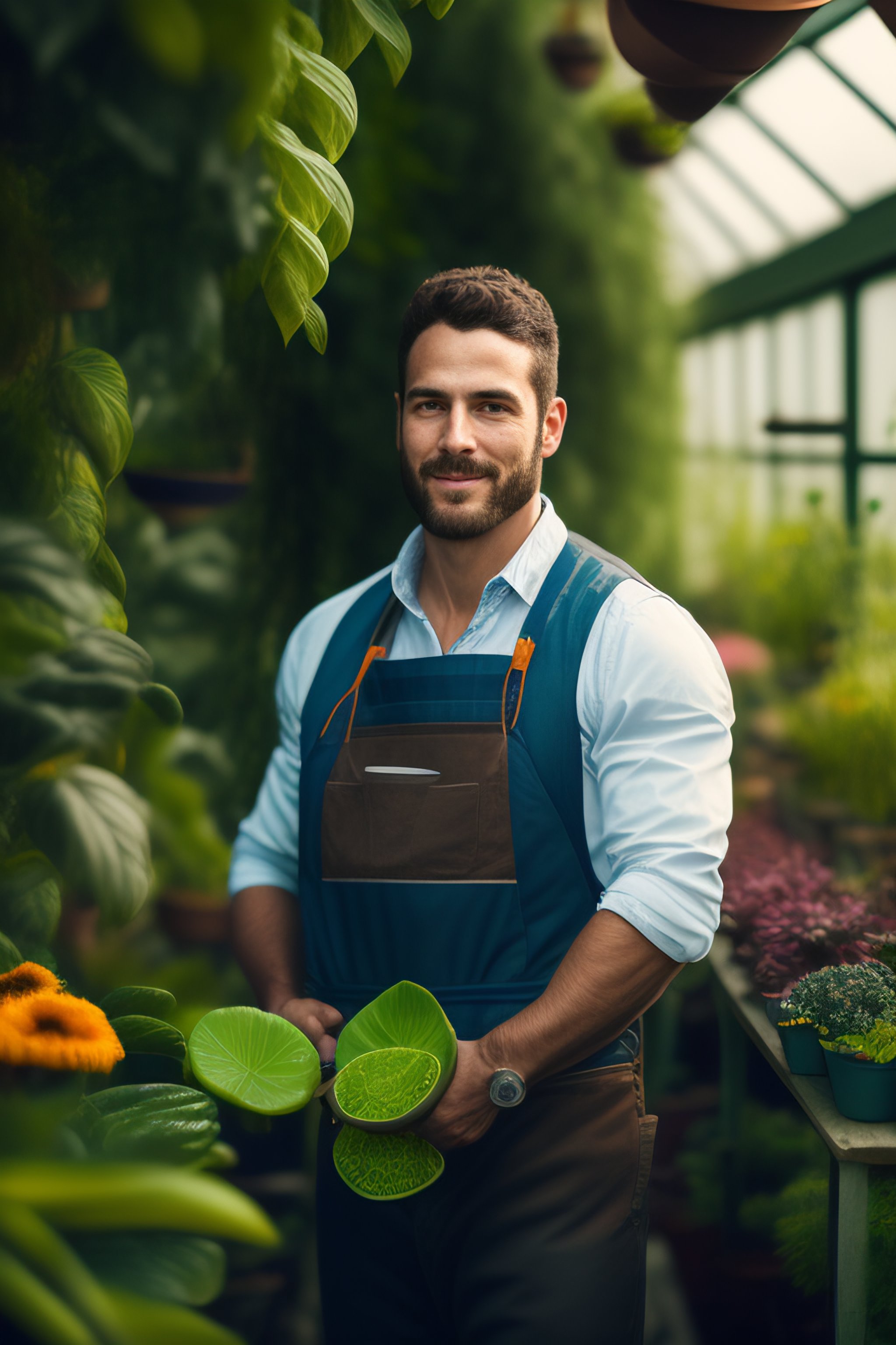 Lexica - Portrait of a gardener in a greenhouse