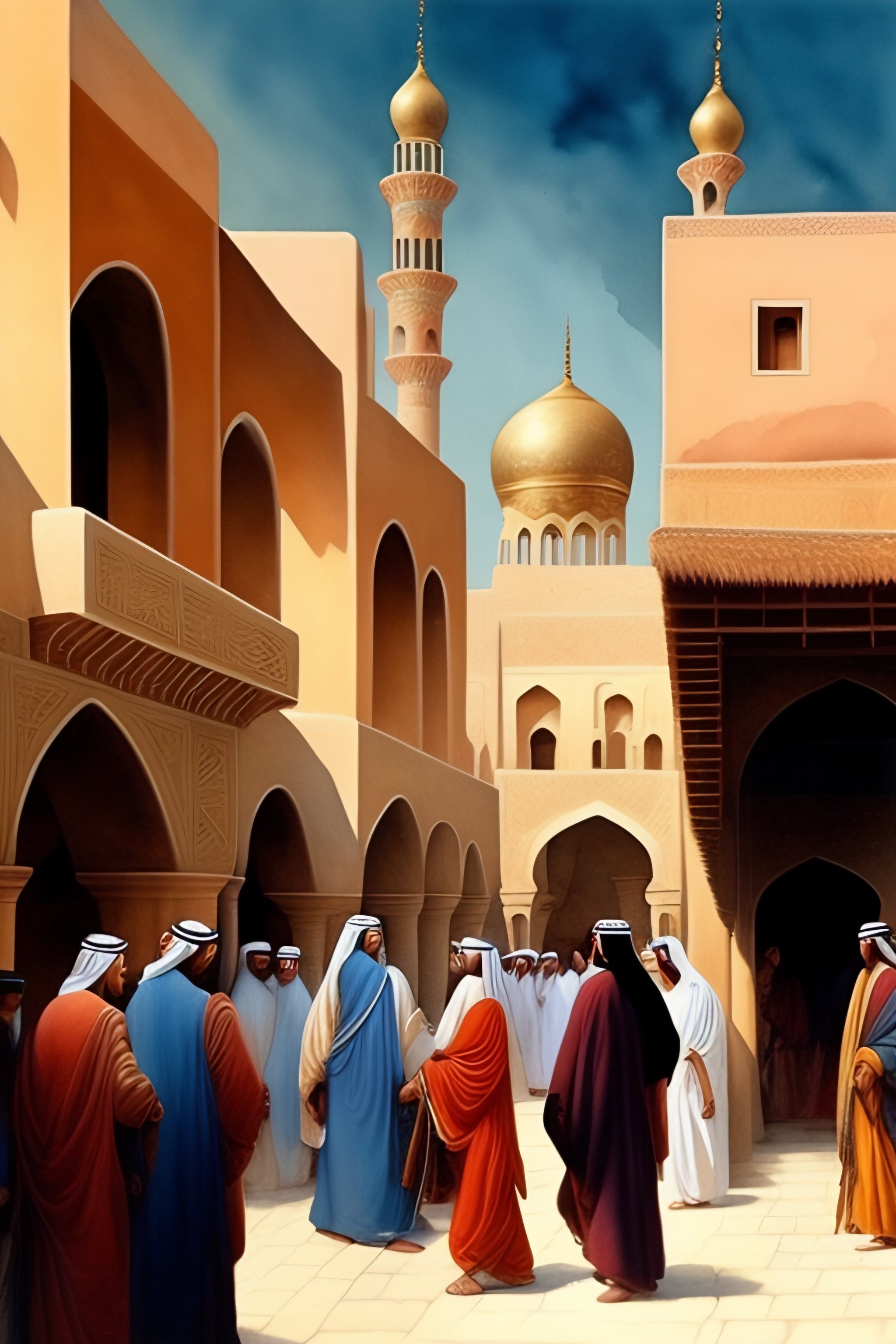 Lexica - A watercolor painting of an 8th century group of eight Arab ...